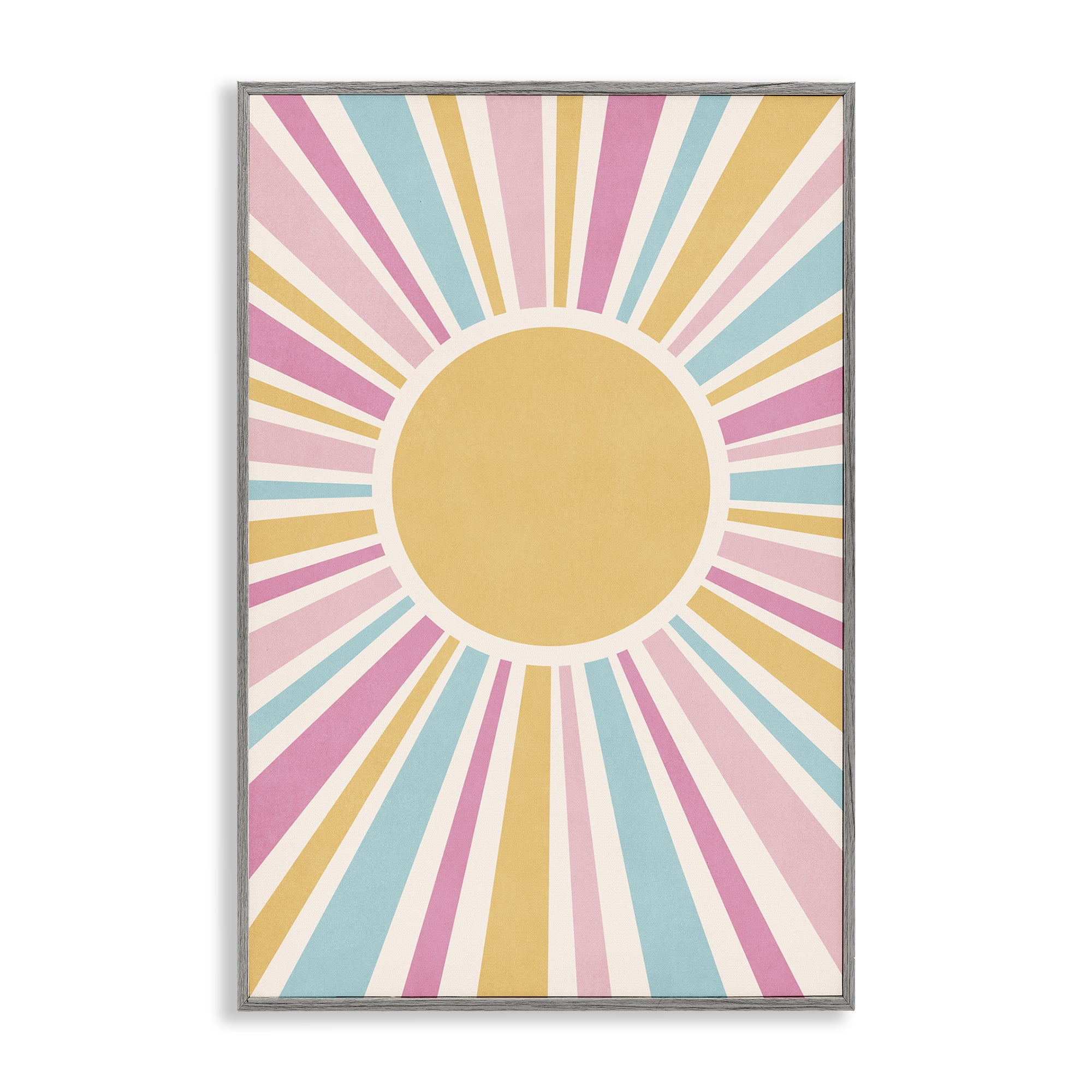 Stupell Industries Groovy Pastel Sun Rays Abstract Painting Gray Framed ...