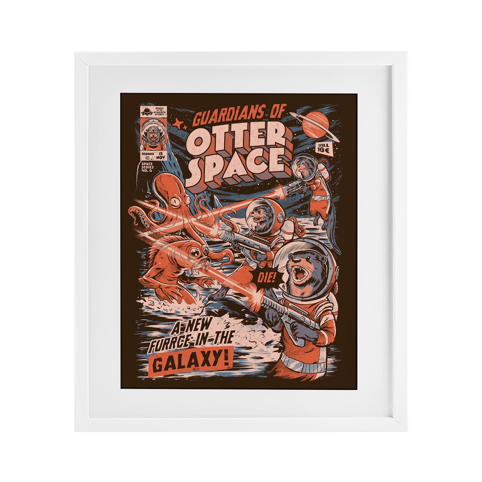 Stupell Industries Guardians Of Otter Space Retro White Framed Print ...