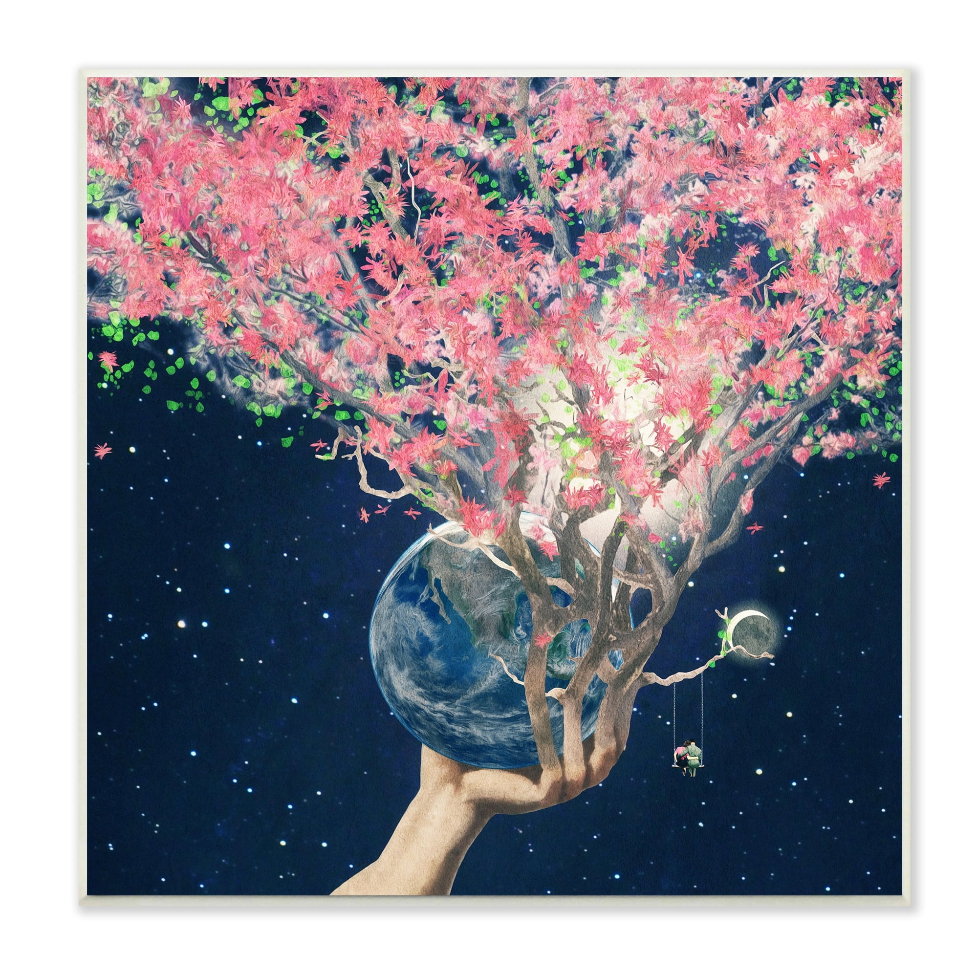 Stupell Industries Hand Holding Earth Blossoms Surreal Planet Wood Wall ...