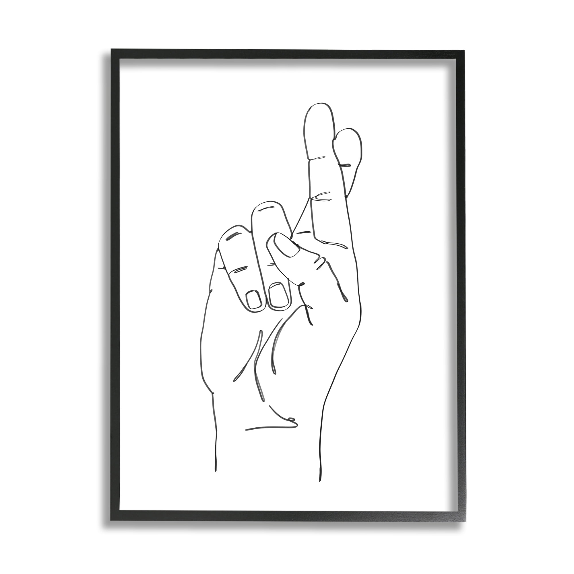Stupell Industries Hand with Fingers Crossed Minimal Line Drawing, 16 x ...