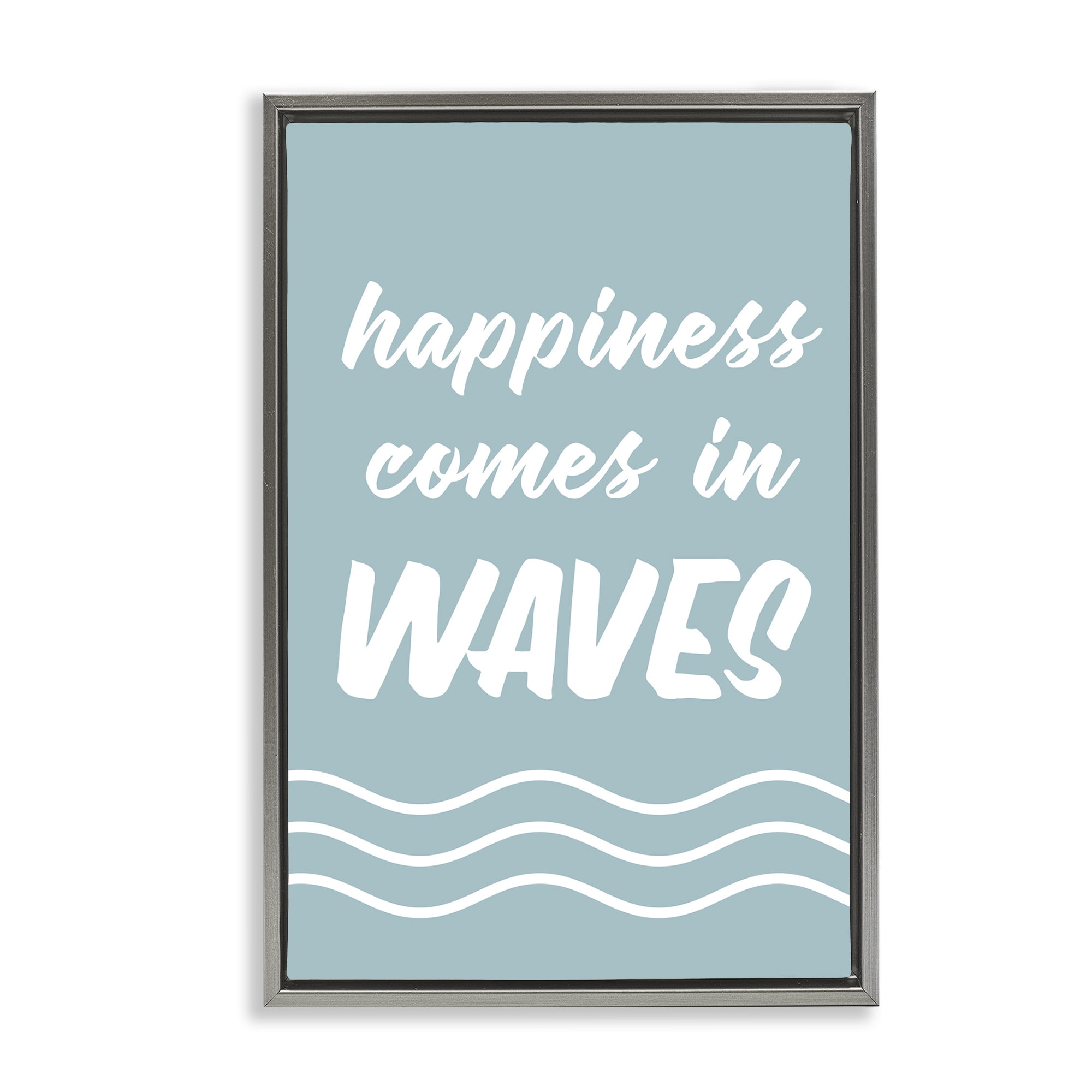 Stupell Industries Happiness In Waves Typography Painting Gray Floater ...