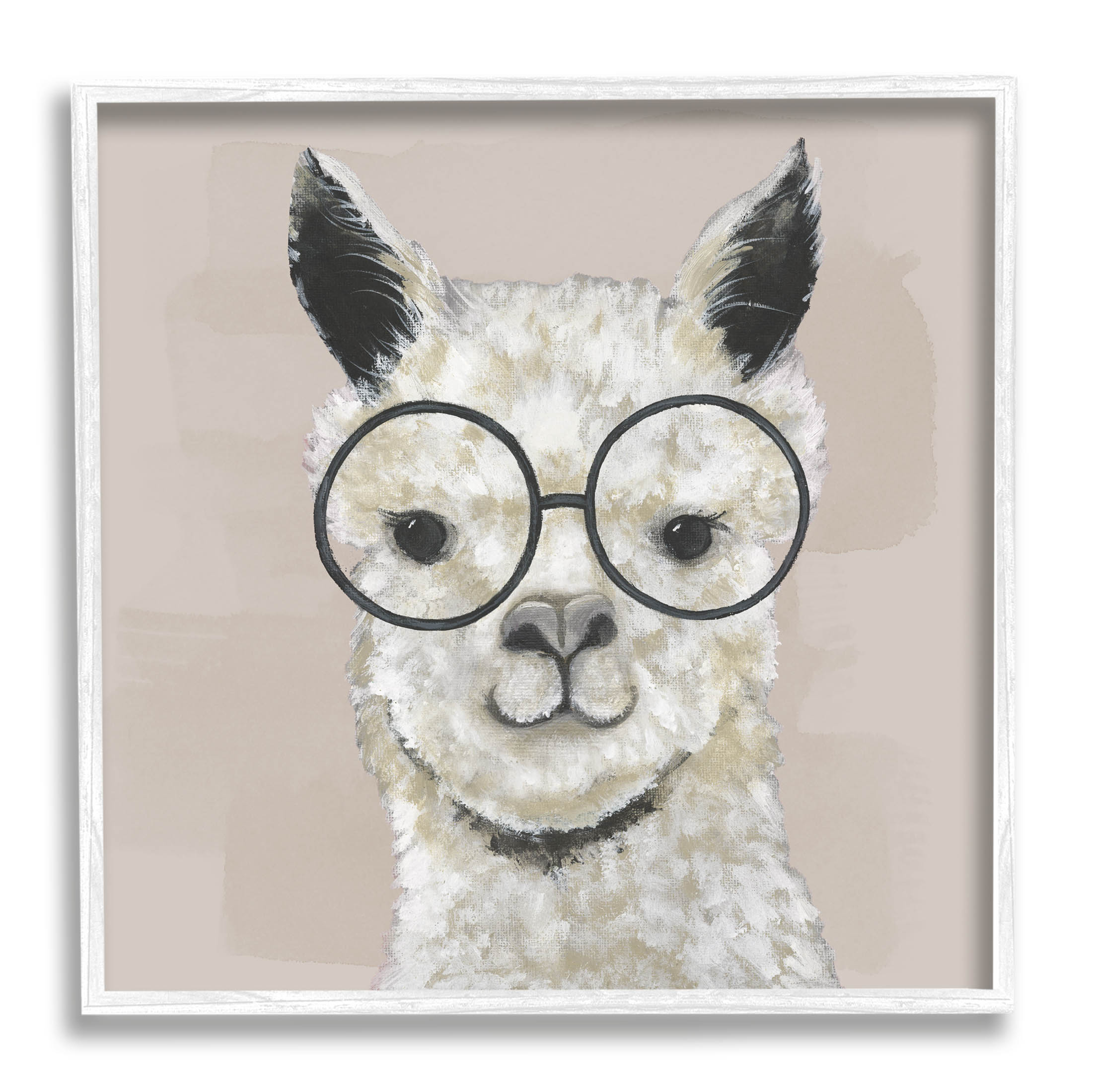 Stupell Industries Happy Alpaca Glasses Portrait Graphic Art White ...