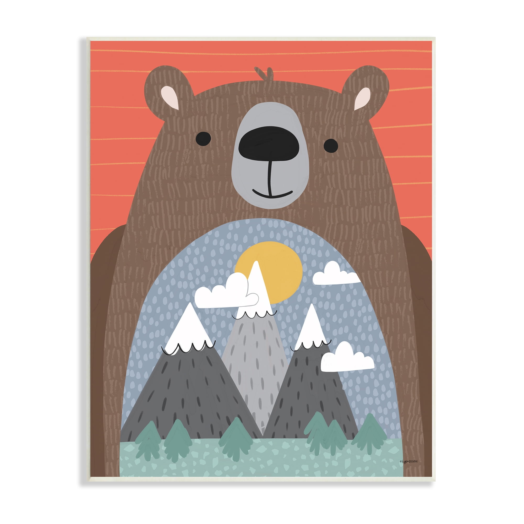 Stupell Industries Happy Brown Bear Mountain Landscape Lithograph MDF ...