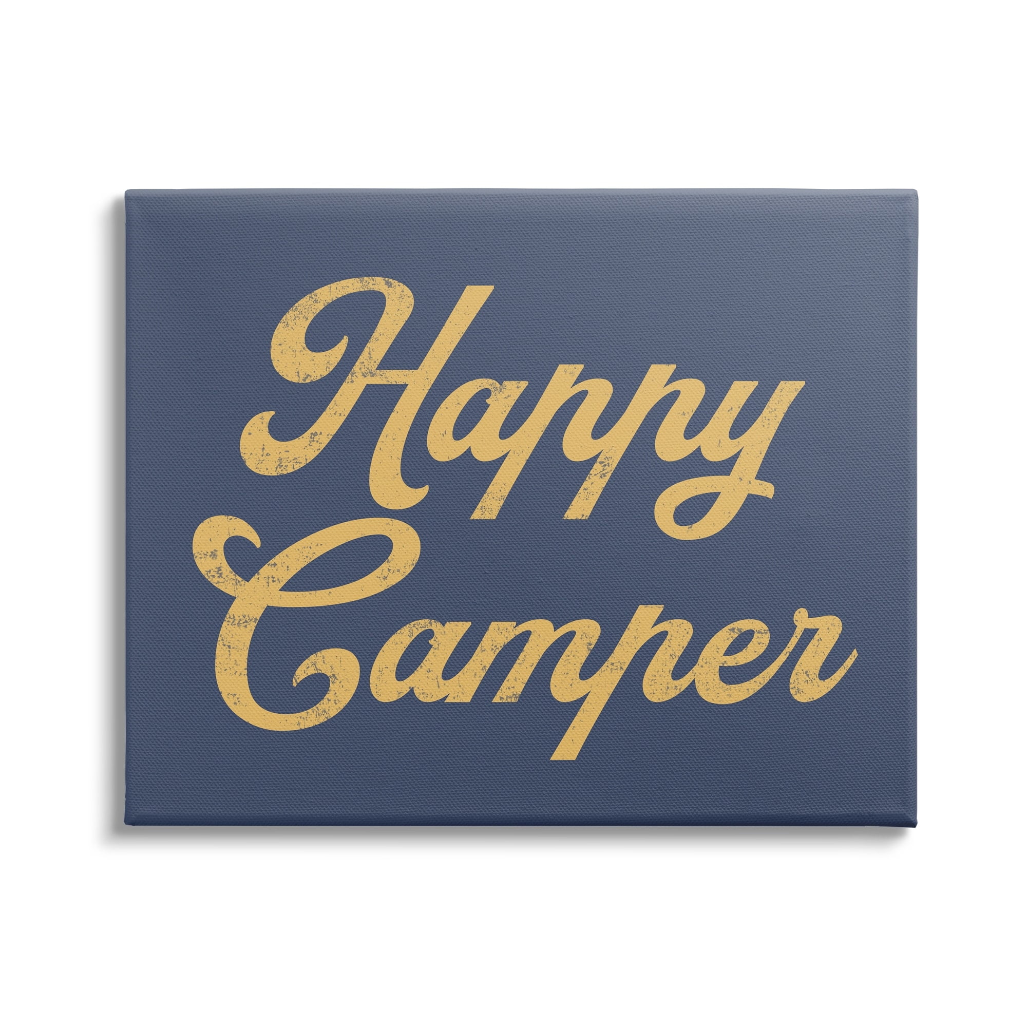 Stupell Industries Happy Camper Vintage Script Phrase Yellow Accent ...