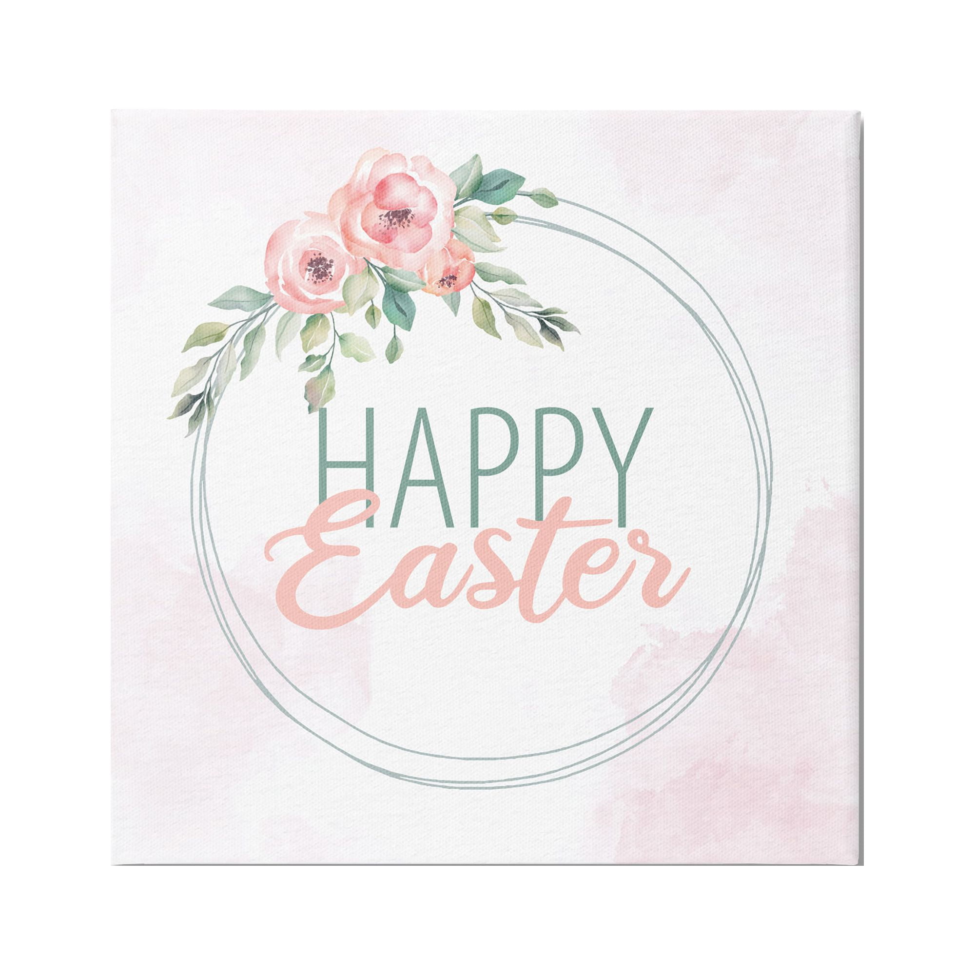 Stupell Industries Happy Easter Round Floral Border Pastel Pink Design ...