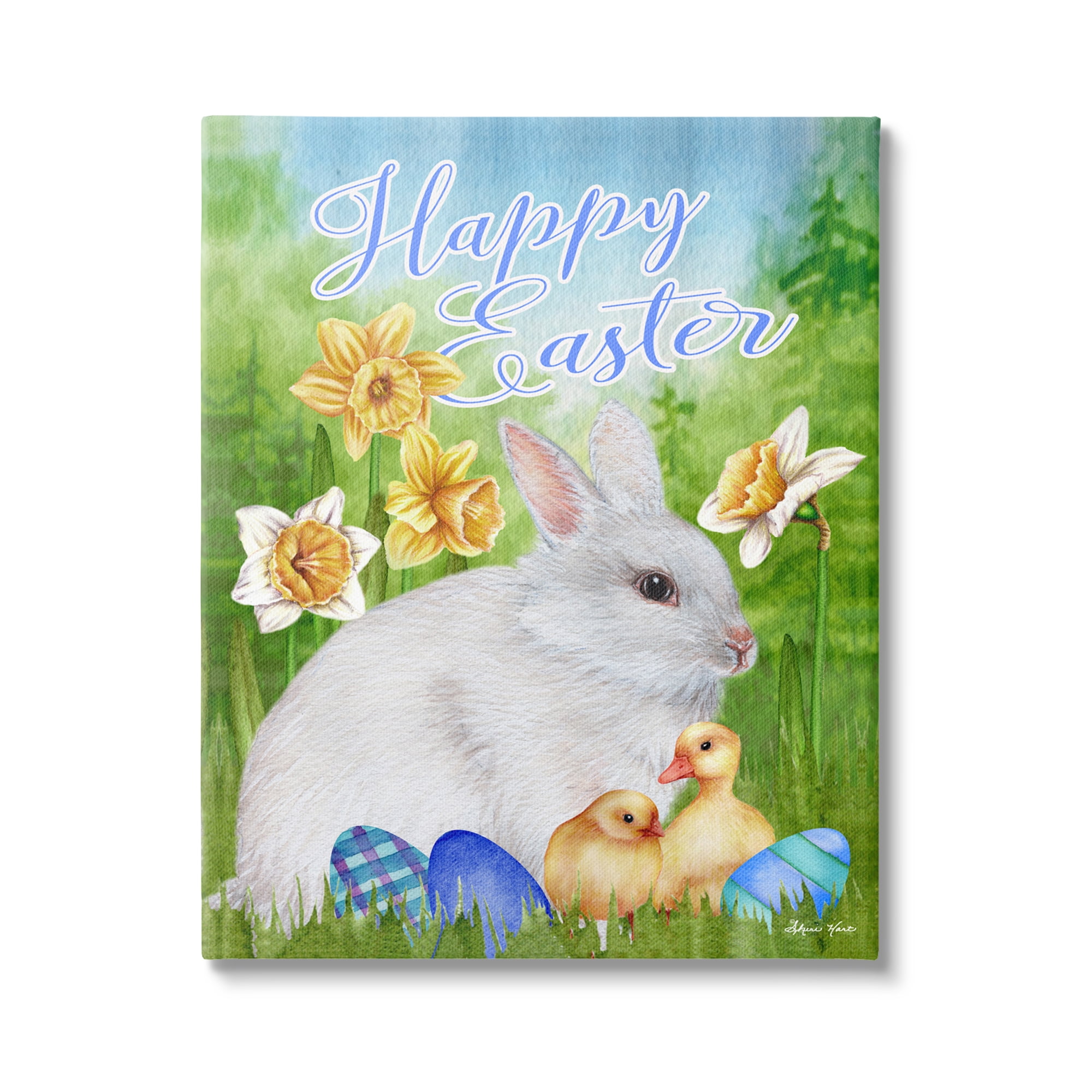 Stupell Industries Happy Easter Spring Bunny Rabbit Phrase Baby Chicks ...