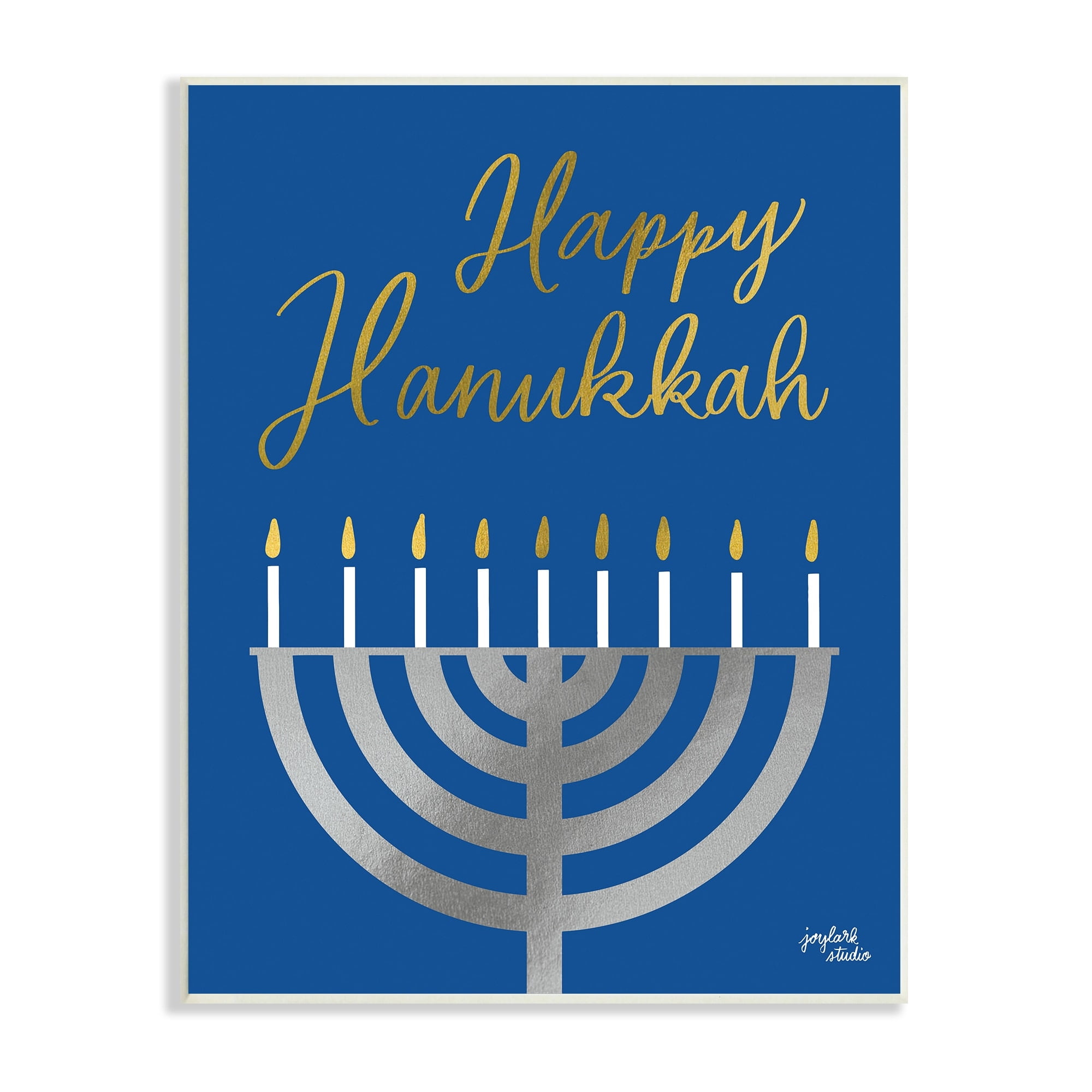 Stupell Industries Happy Hanukkah Calligraphy Radiant Lit Candles Menorah Graphic Art Unframed ...