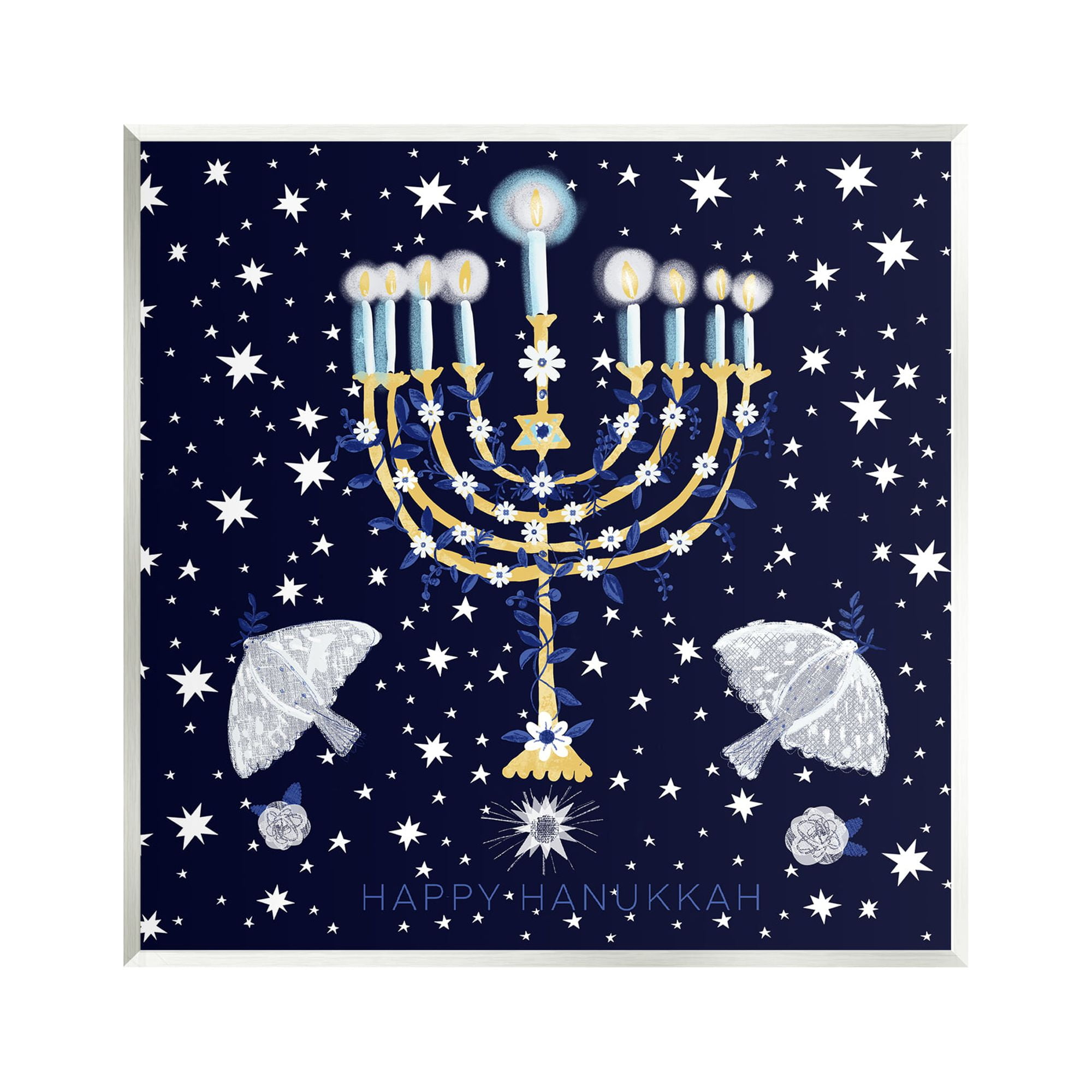 Stupell Industries Happy Hanukkah Starry Menorah Holiday Painting ...