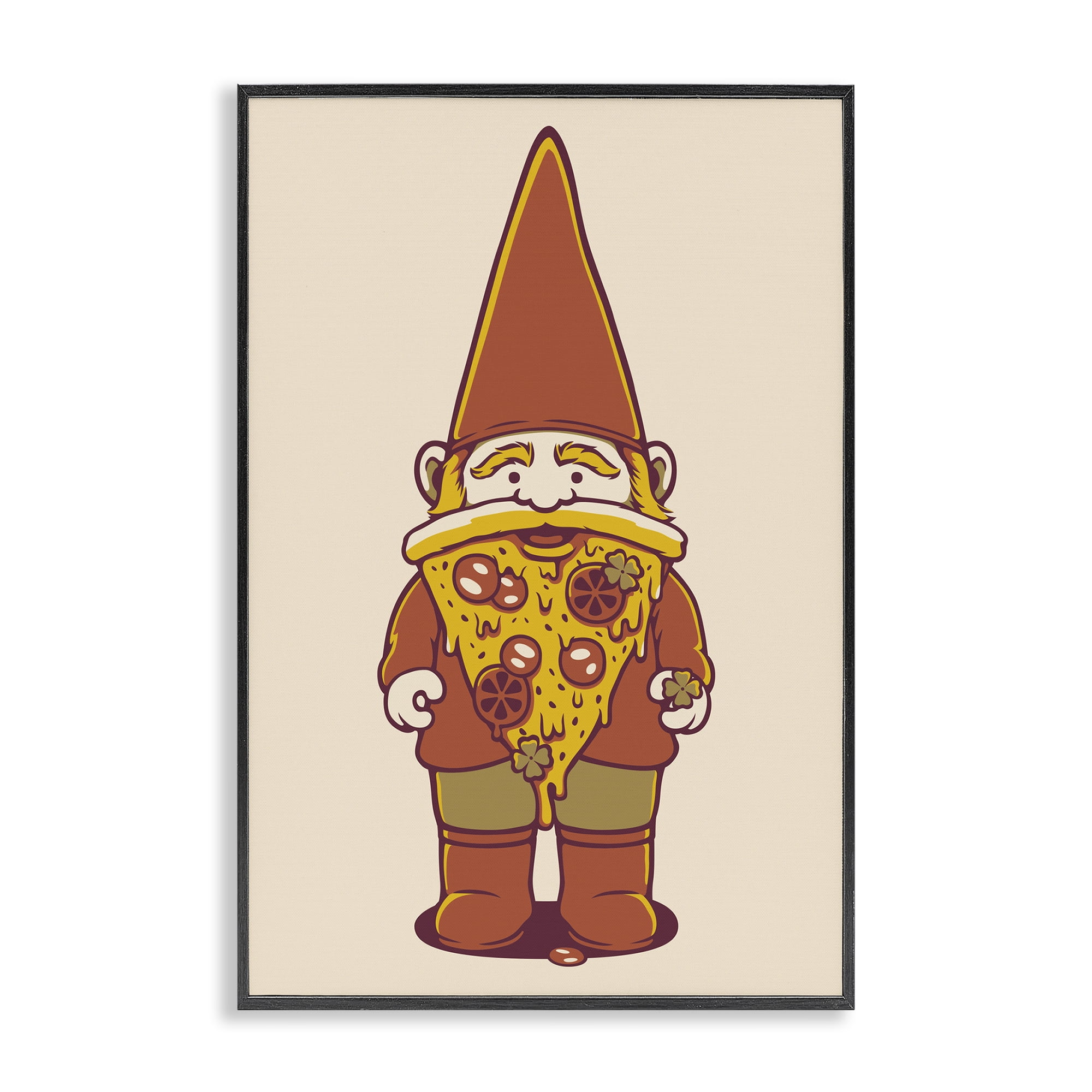 Stupell Industries Happy Pizza Gnome Black Framed Giclee Art, design by ...