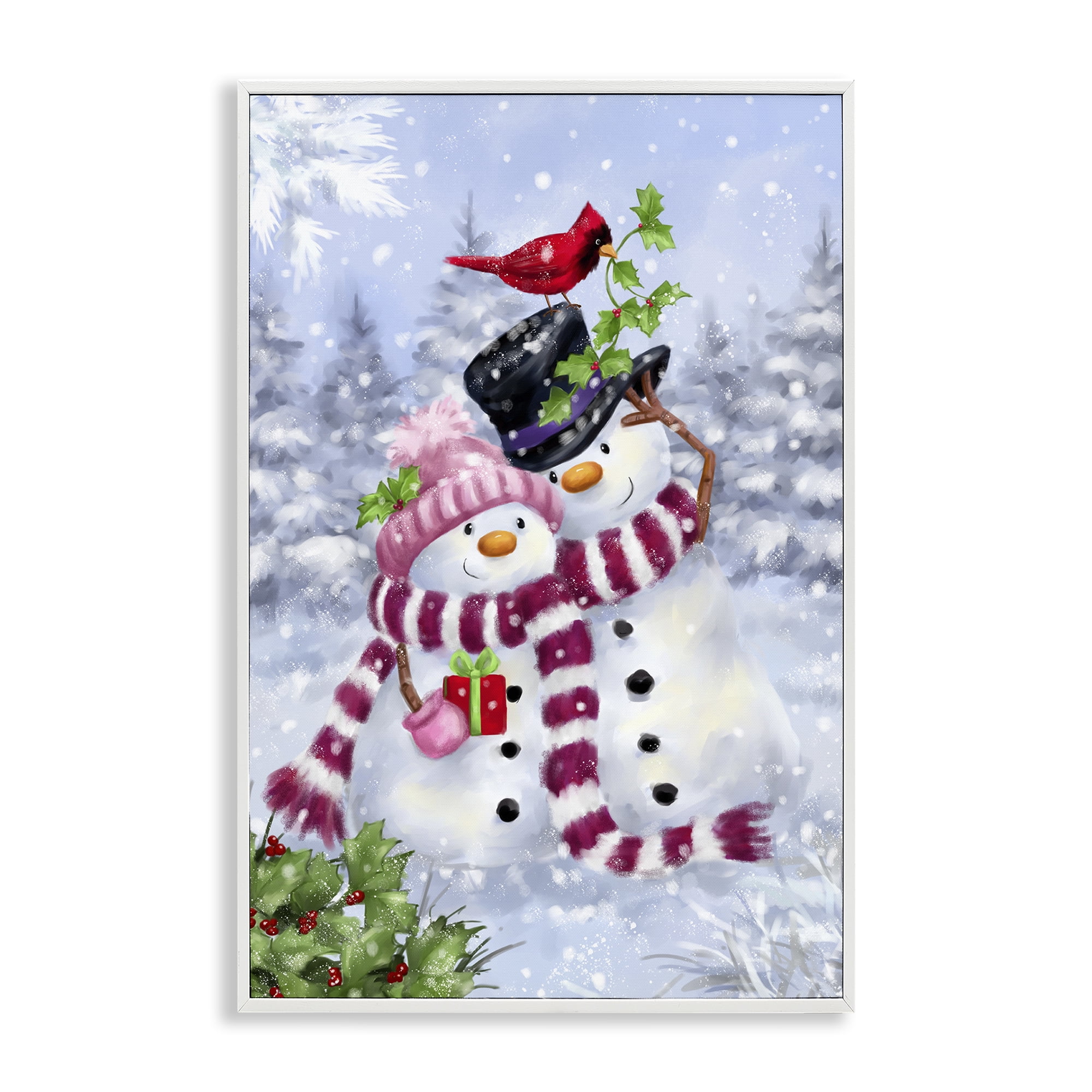 Stupell Industries Happy Snowman & Cardinal Holiday Painting White ...