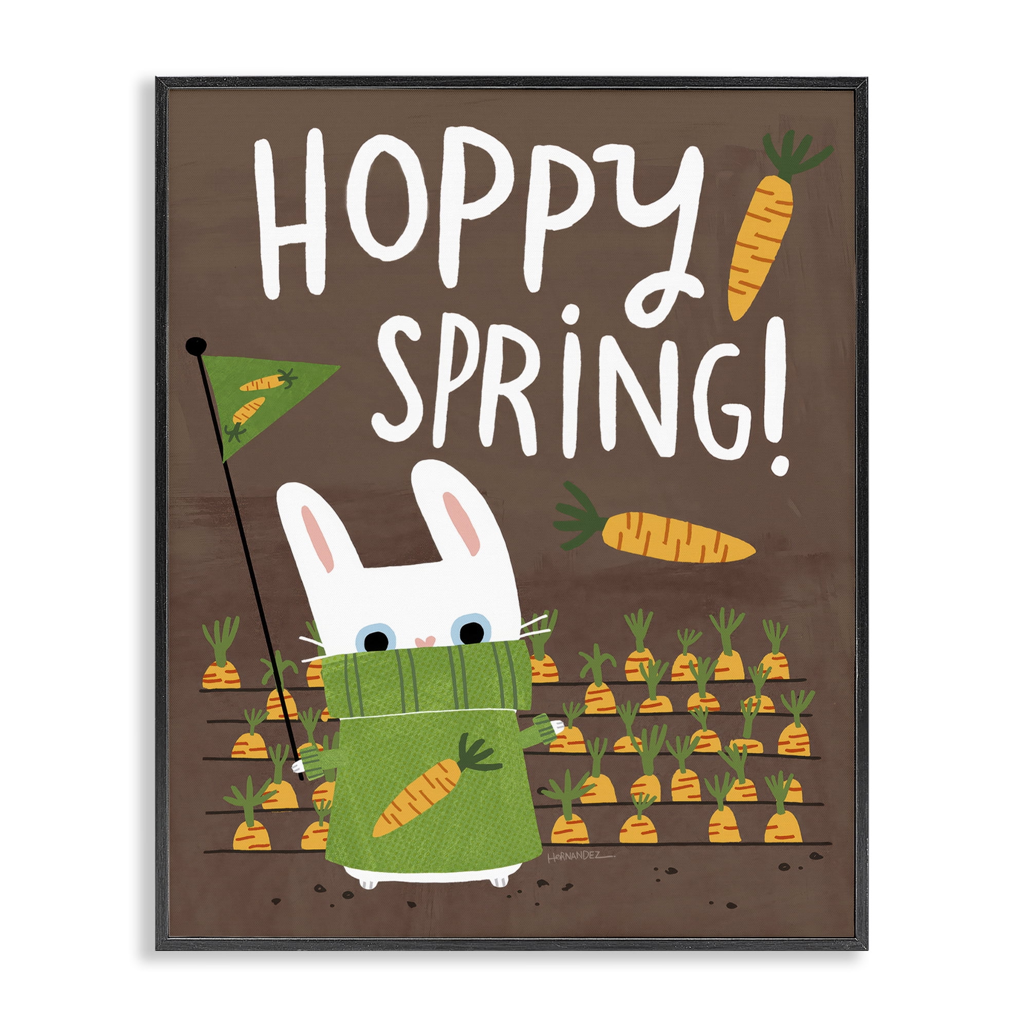 Stupell Industries Happy Spring Bunny & Carrots Animals Painting Black ...