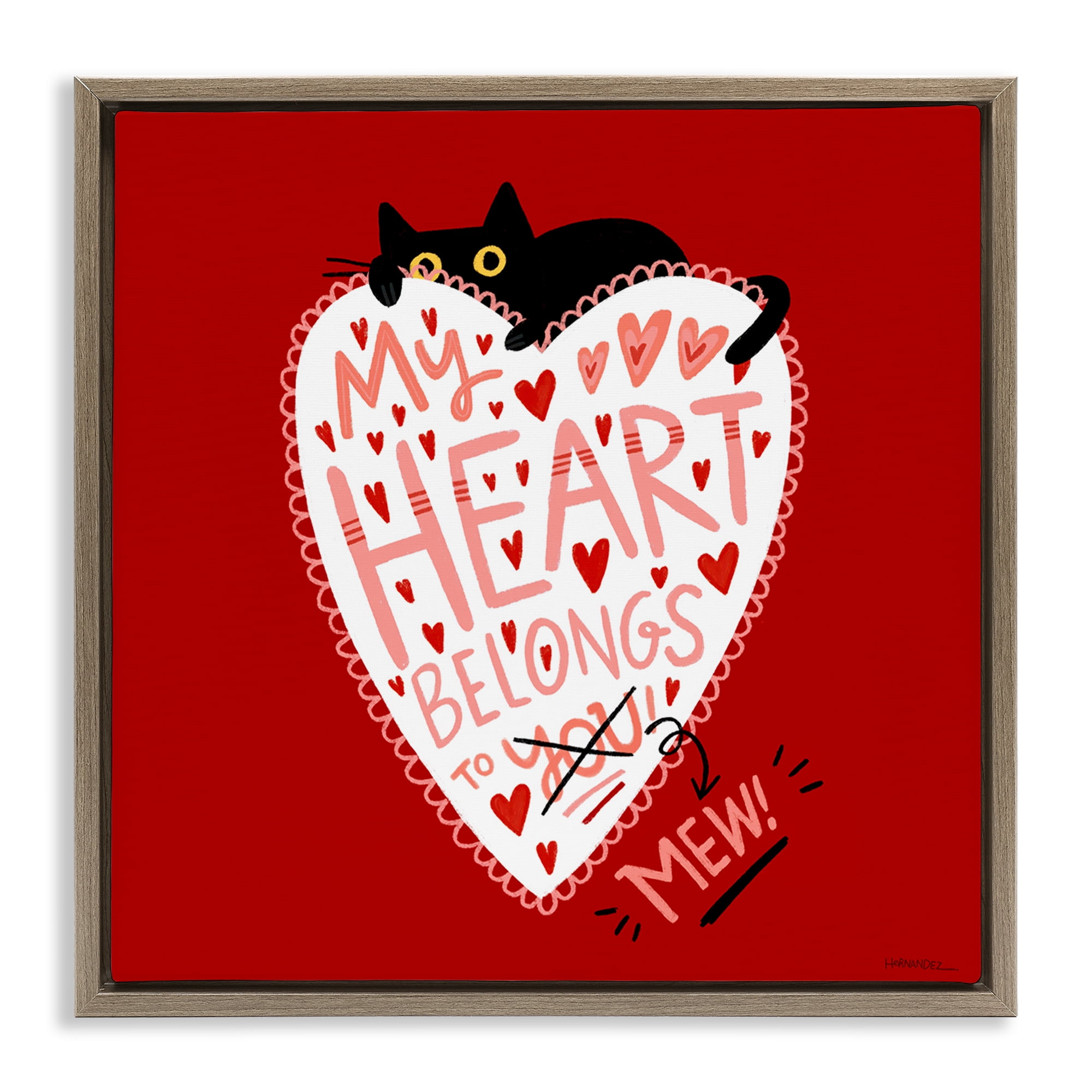 Stupell Industries Heart Belongs To Mew Animals Painting Brown Floater ...