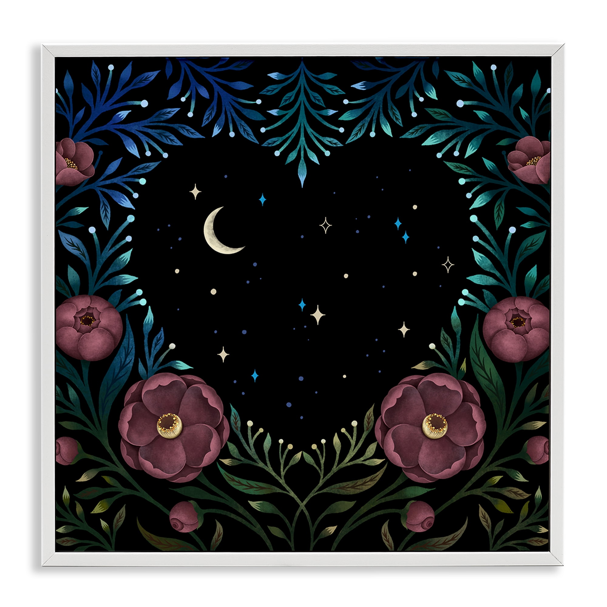 Stupell Industries Heart Night Sky Garden White Framed Giclee Art ...