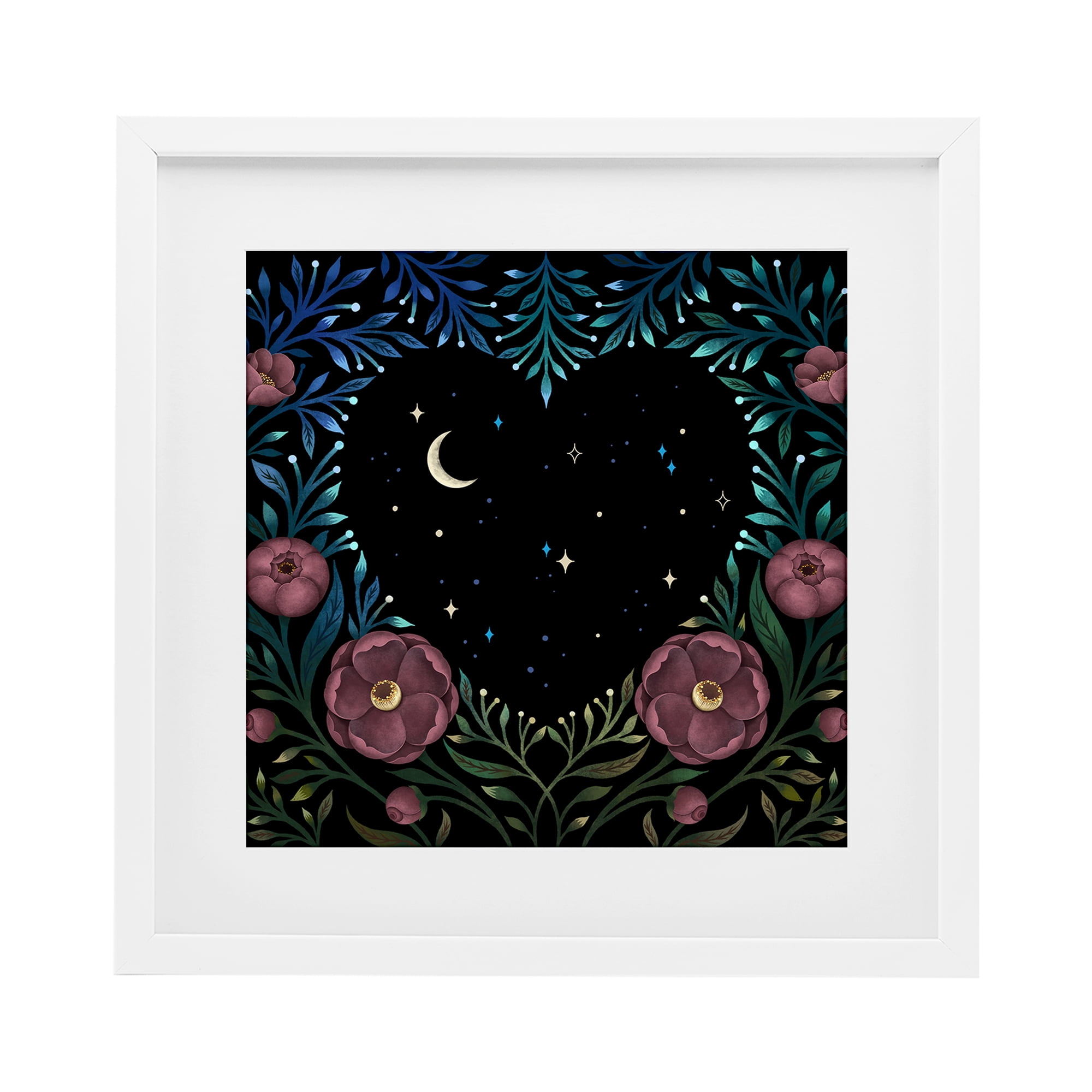 Stupell Industries Heart Night Sky Garden White Framed Print Under ...
