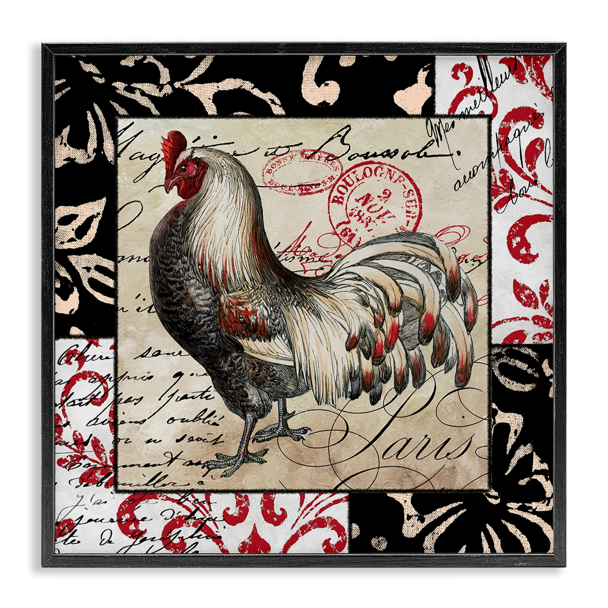 Stupell Industries Hen with Vintage Cursive Animals Painting Black ...