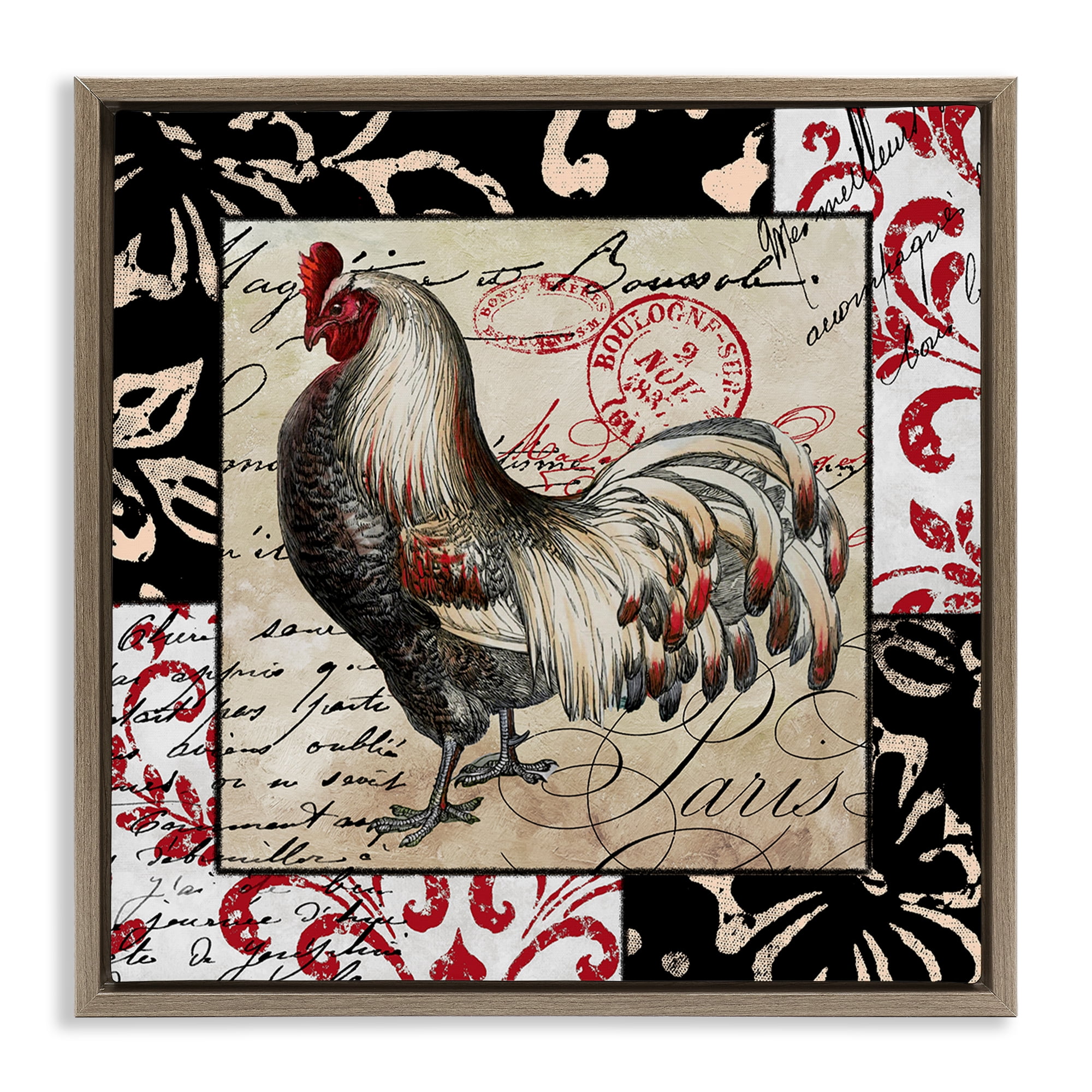 Stupell Industries Hen with Vintage Cursive Animals Painting Brown ...