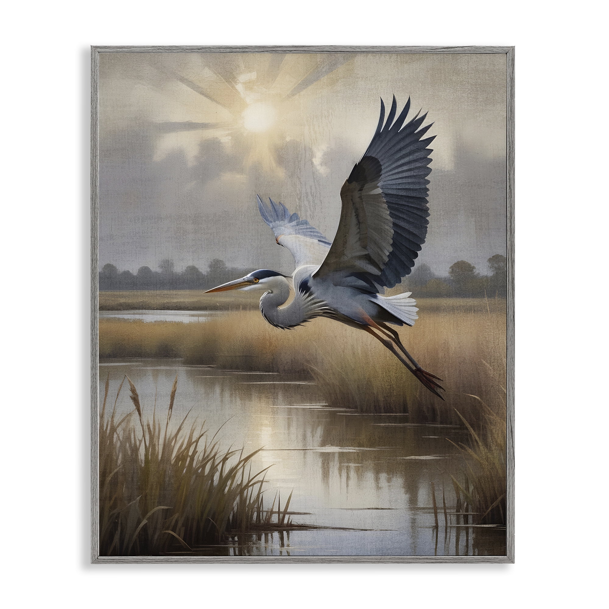 Stupell Industries Heron Flight over Wetlands Gray Framed Giclee Art ...