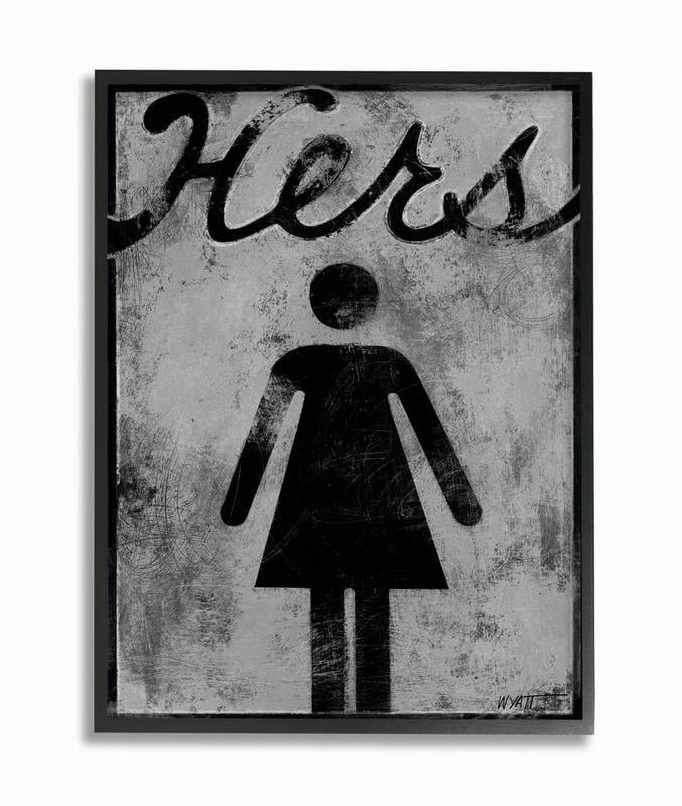 Stupell Industries Hers Distressed Bathroom Sign Graphic Art Black ...