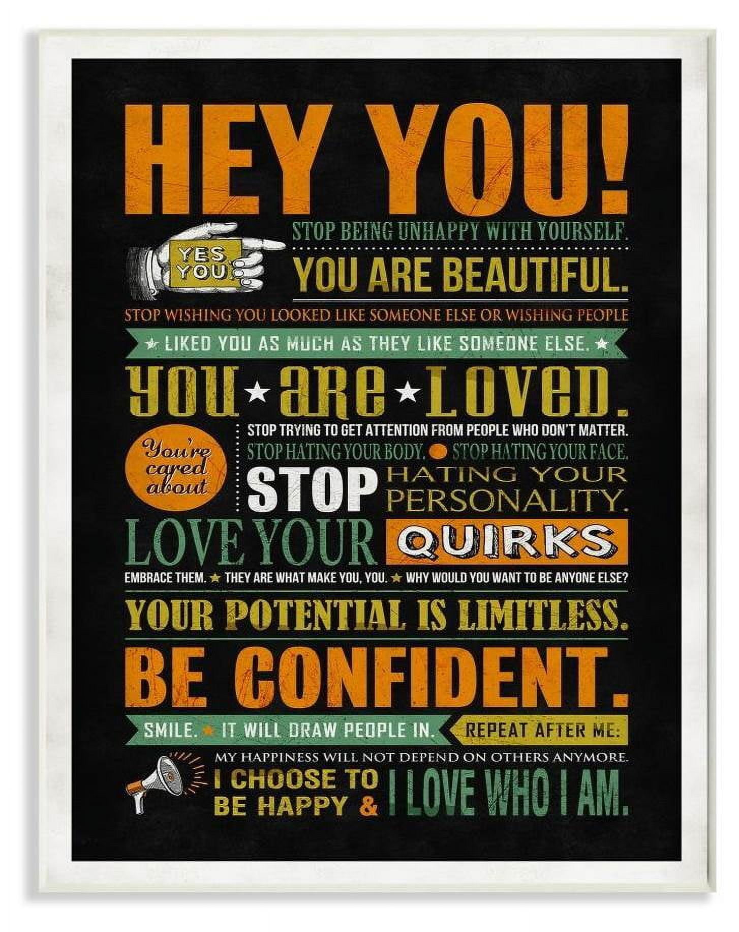 Stupell Industries Hey You Inspirational Neon Word Design Wall Plaque ...