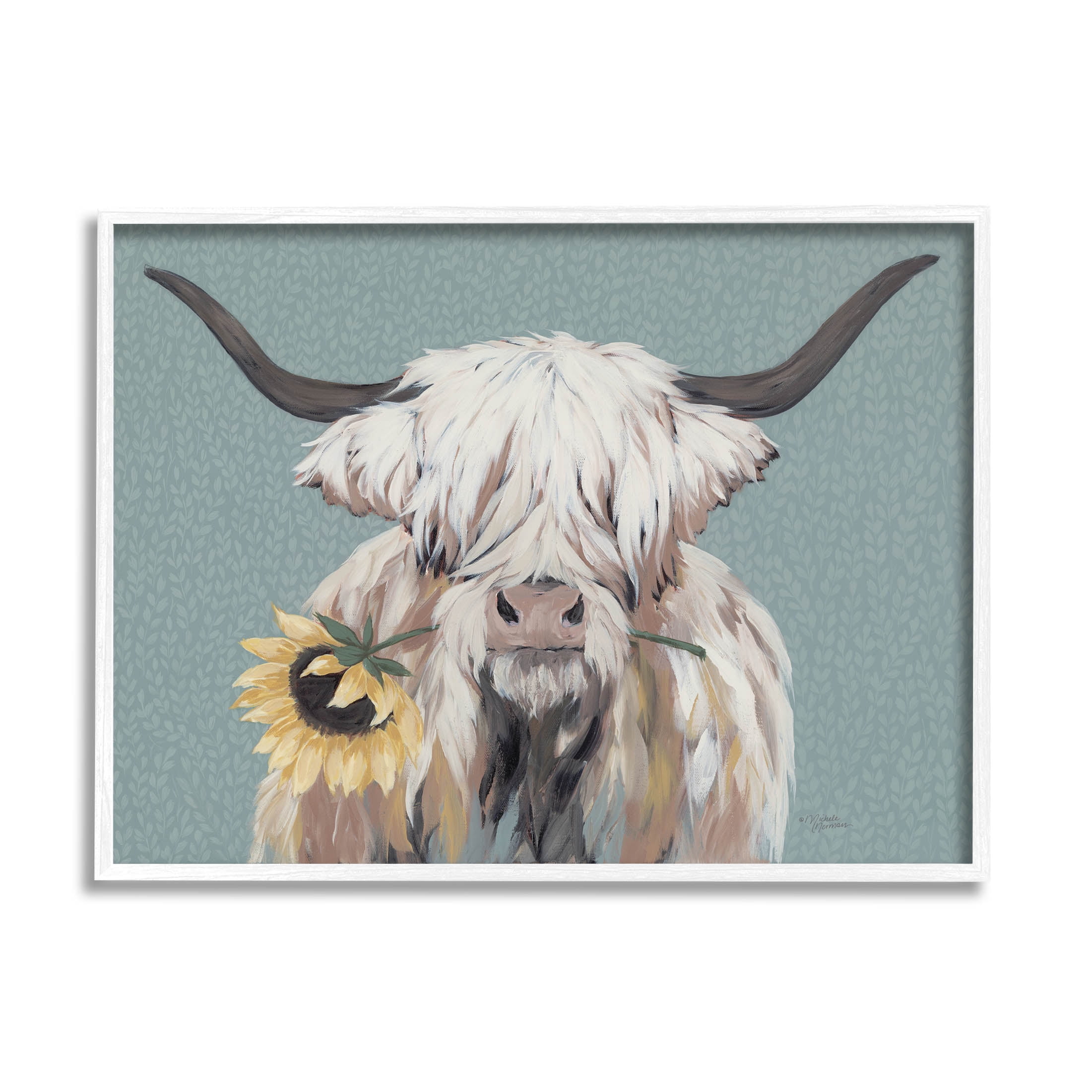 Stupell Industries Highland Cattle Biting Sunflower Bloom Painting ...