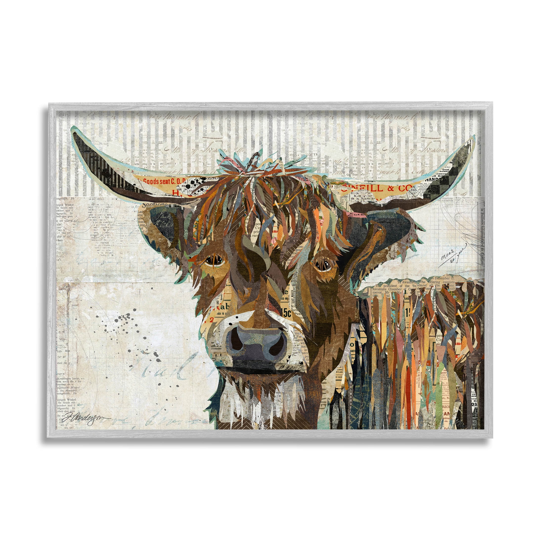 Stupell Highland Cattle Cow Collage Art Print Farm Animal Gray Framed ...