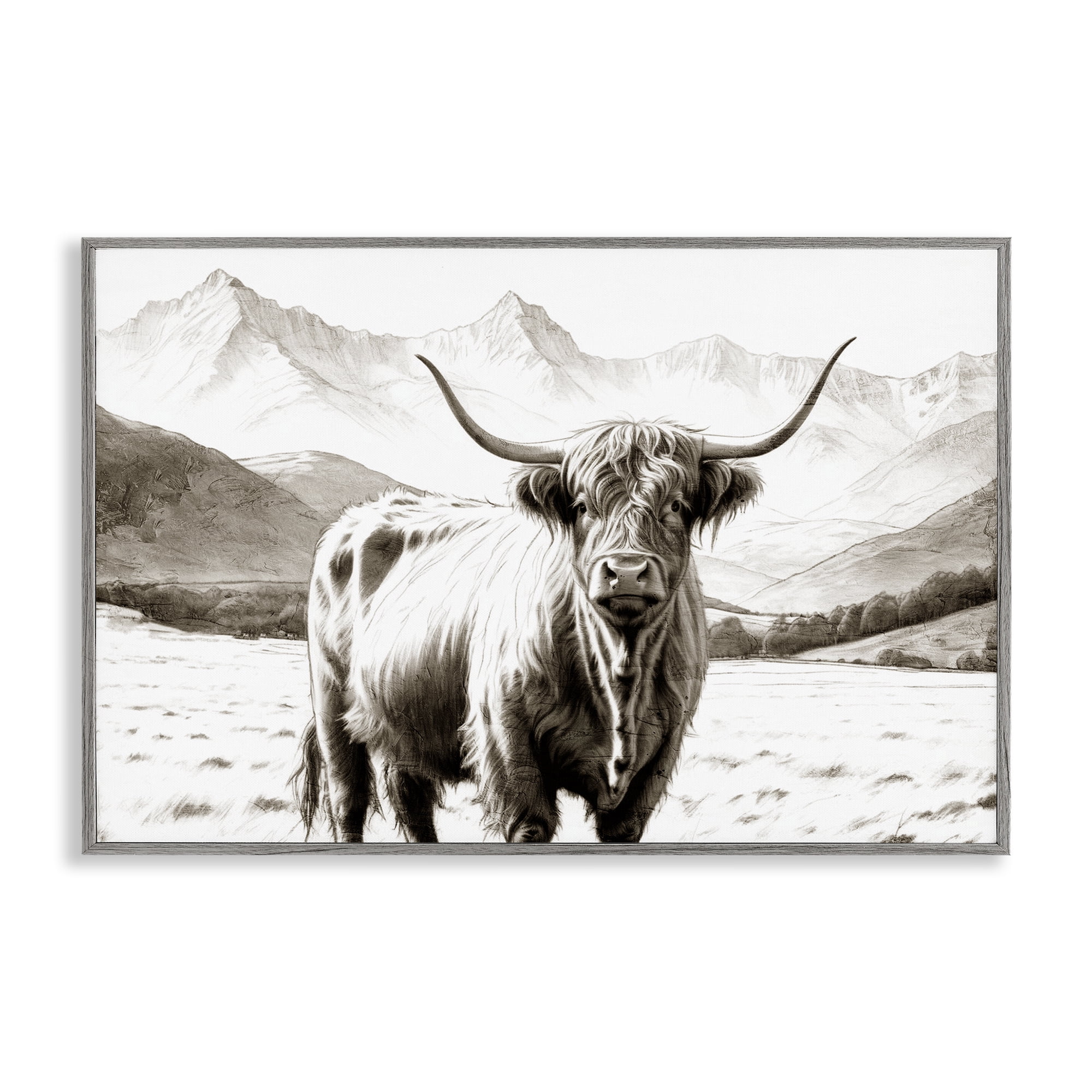 Stupell Industries Highland Sepia Sketch Gray Framed Giclee Art, design ...