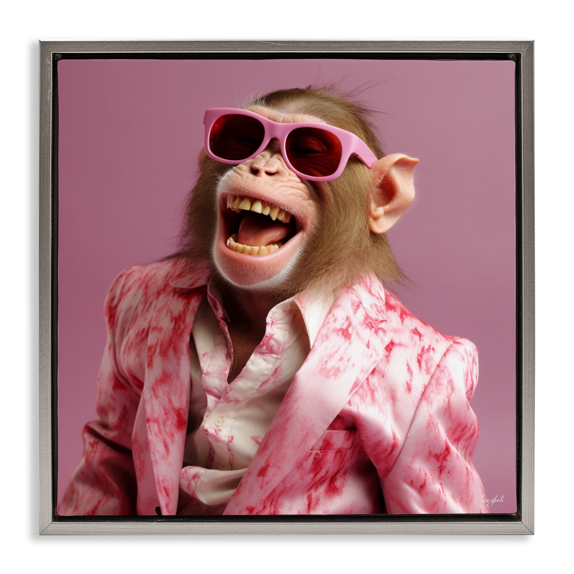 Stupell Industries Hipster Monkey in Suit Gray Framed Floater Canvas ...