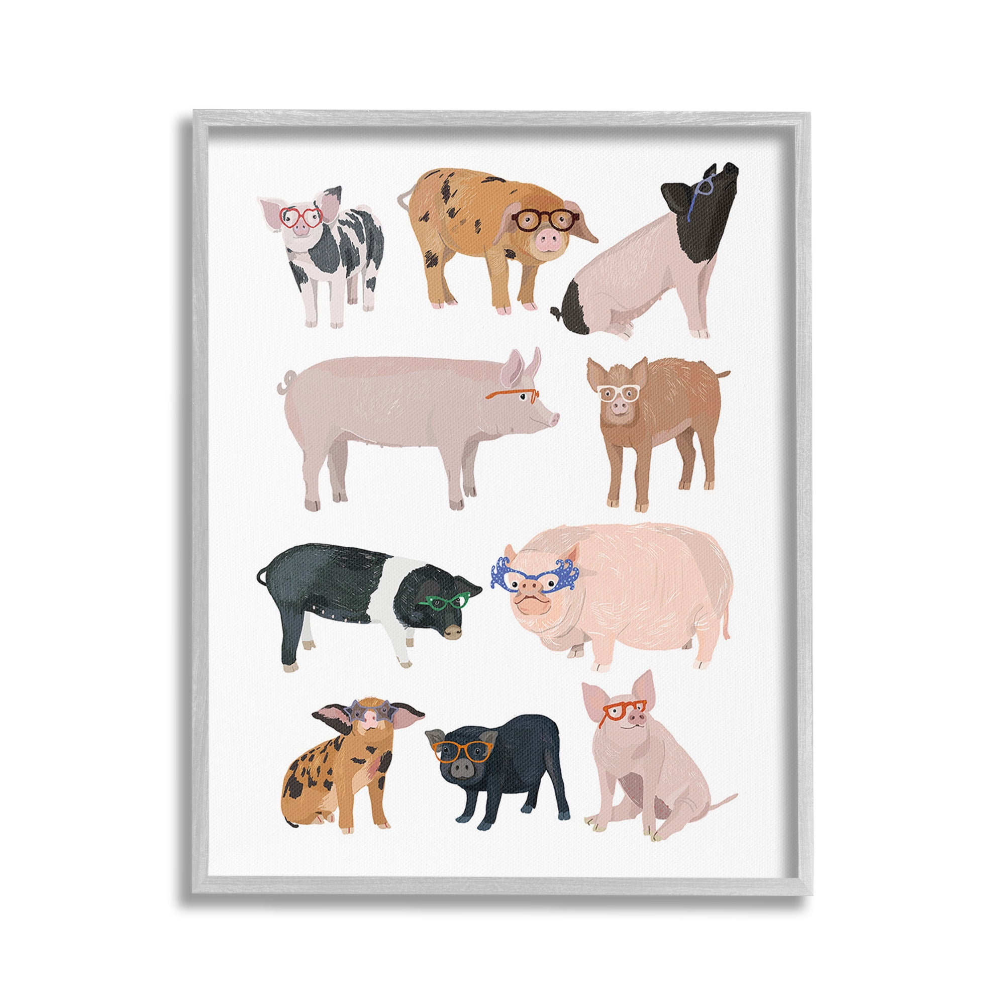 Stupell Industries Hipster Pigs in Glasses Animals & Insects Painting ...
