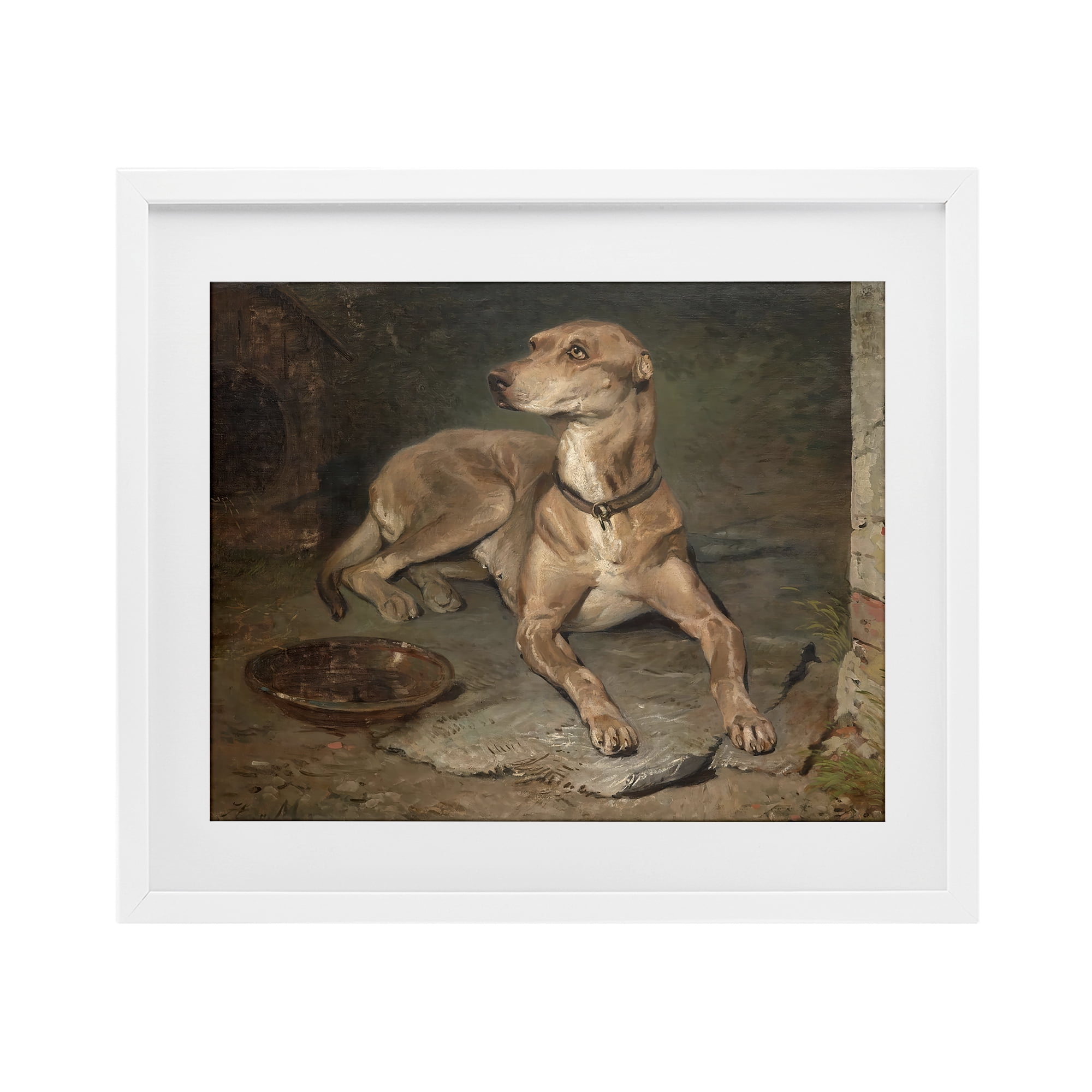 Stupell Industries Historical Dog & Bowl White Framed Print Under Glass ...