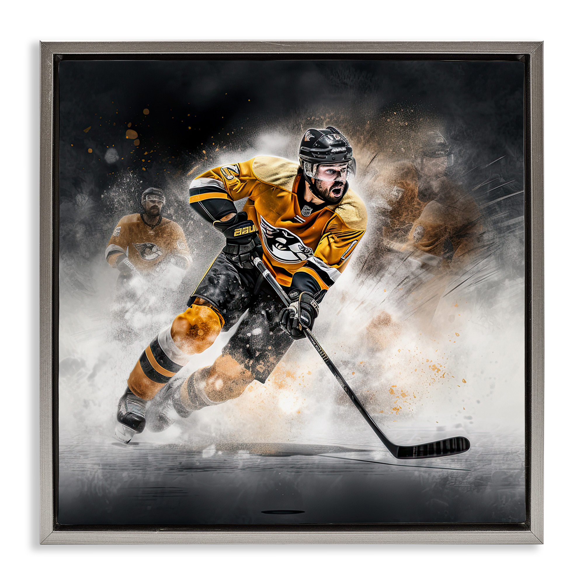Stupell Industries Hockey Player Athlete People Painting Gray Floater ...