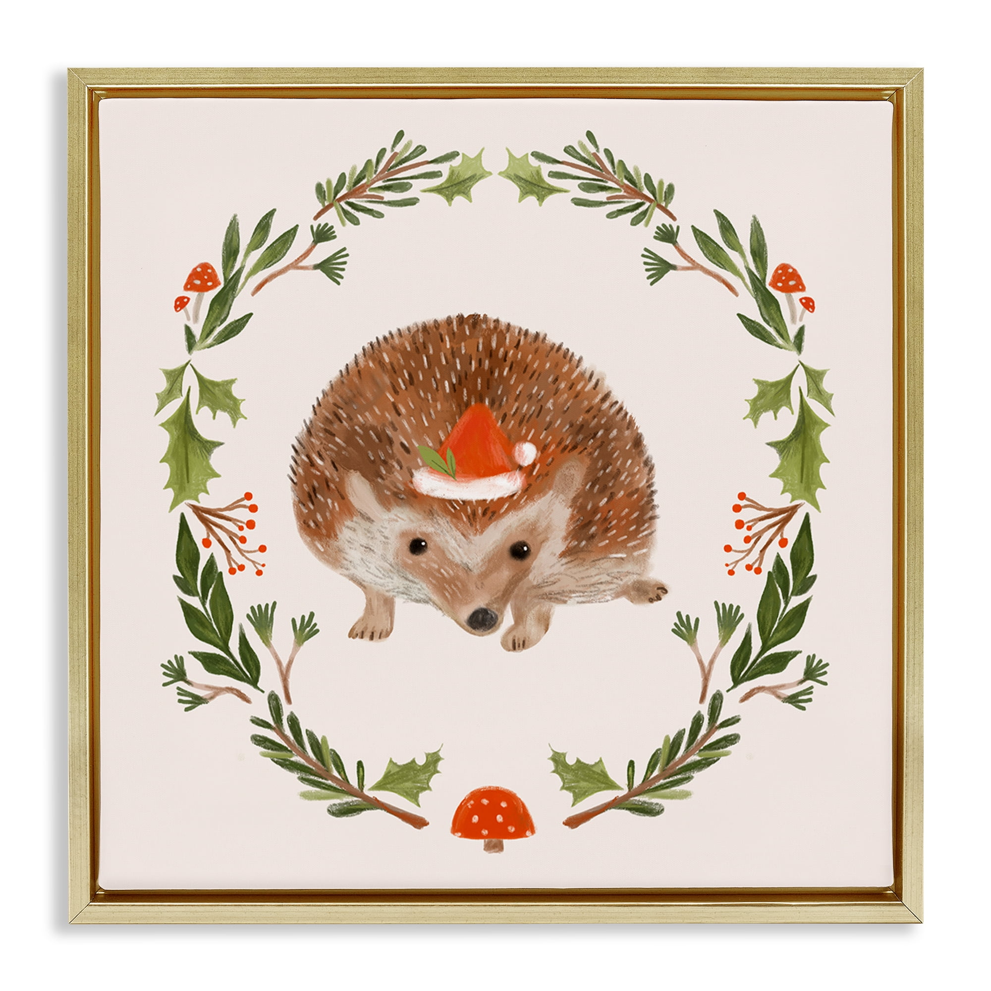 Stupell Industries Holiday Hedgehog Wreaf Holiday Painting Gold Floater ...