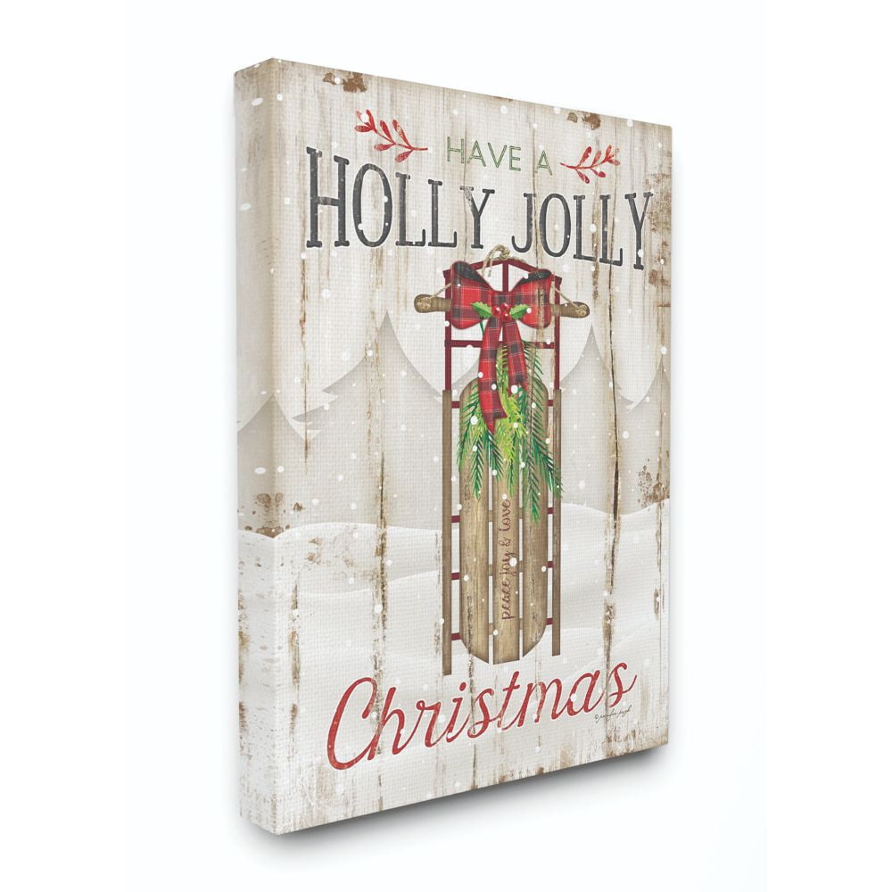 Stupell Industries Holly Jolly Christmas Sleigh Wood Texture Holiday ...