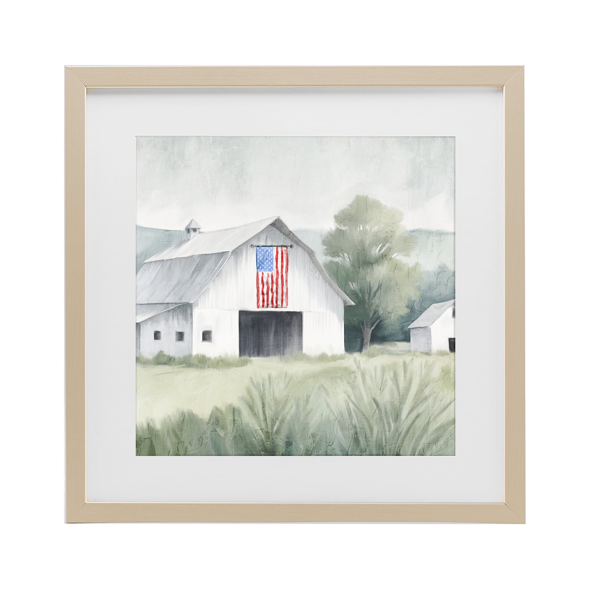 Stupell Industries Home USA Flag Barn Birch Framed Print Under Glass ...