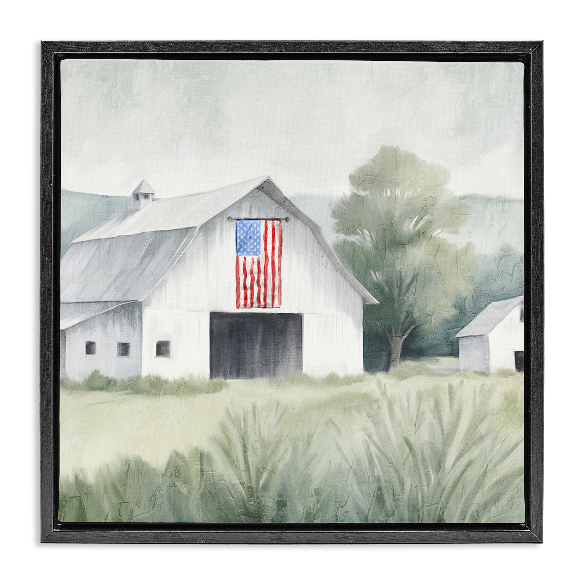 Stupell Industries Home USA Flag Barn Black Framed Floater Canvas Wall ...