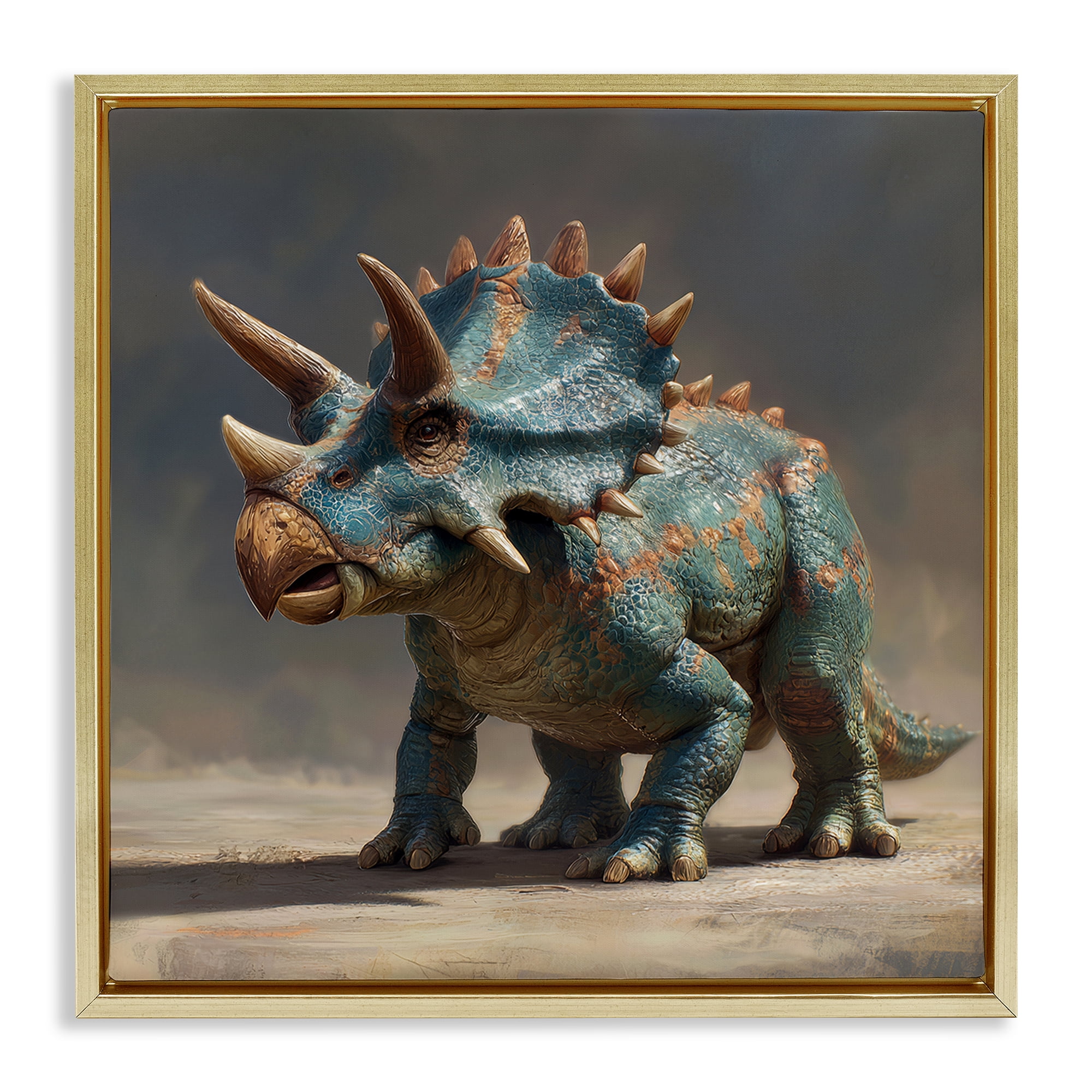 Stupell Industries Horned Triceratops at Sunrise Gold Framed Floater ...