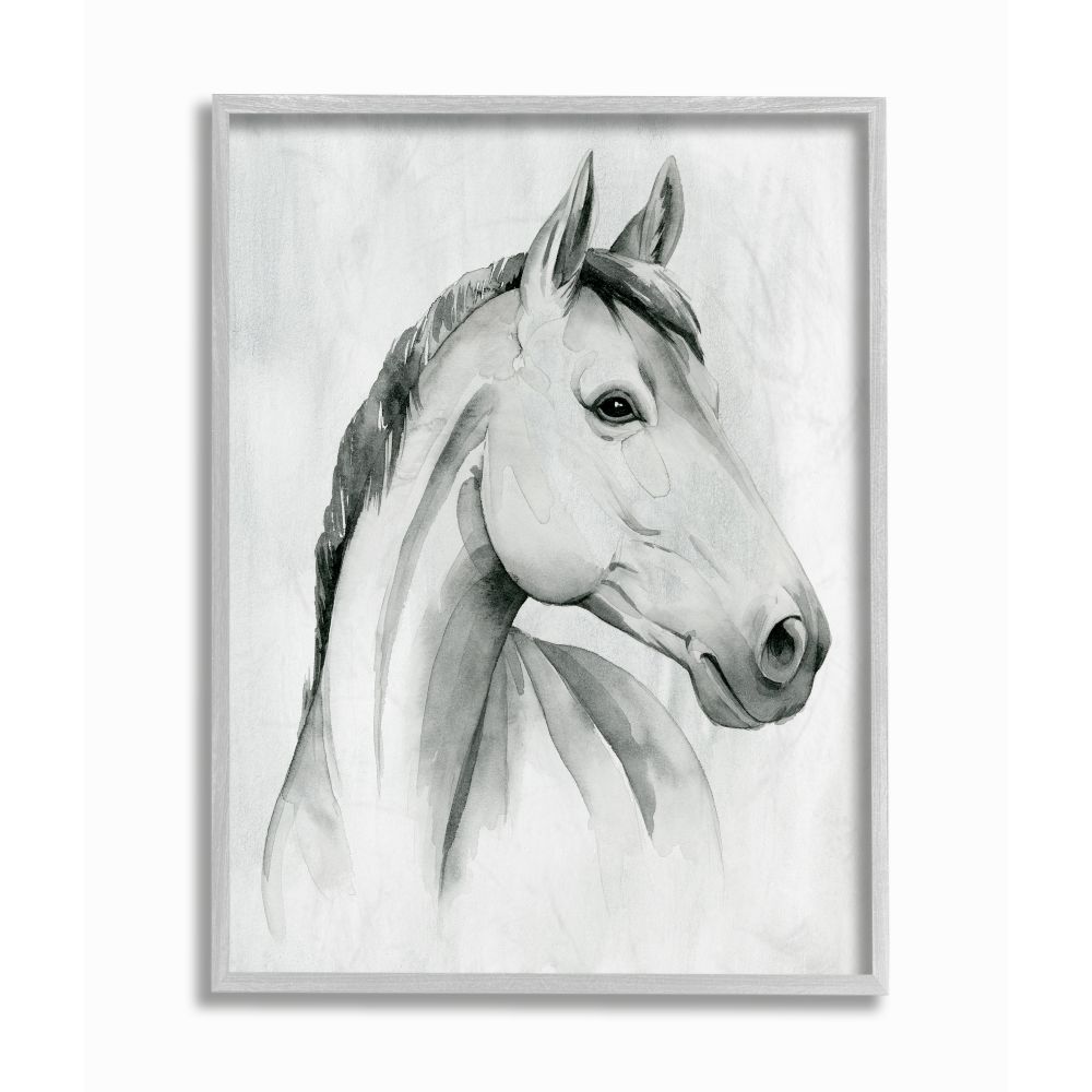 Stupell Industries Horse Portrait Grey Drawing Design Graphic Art Gray ...
