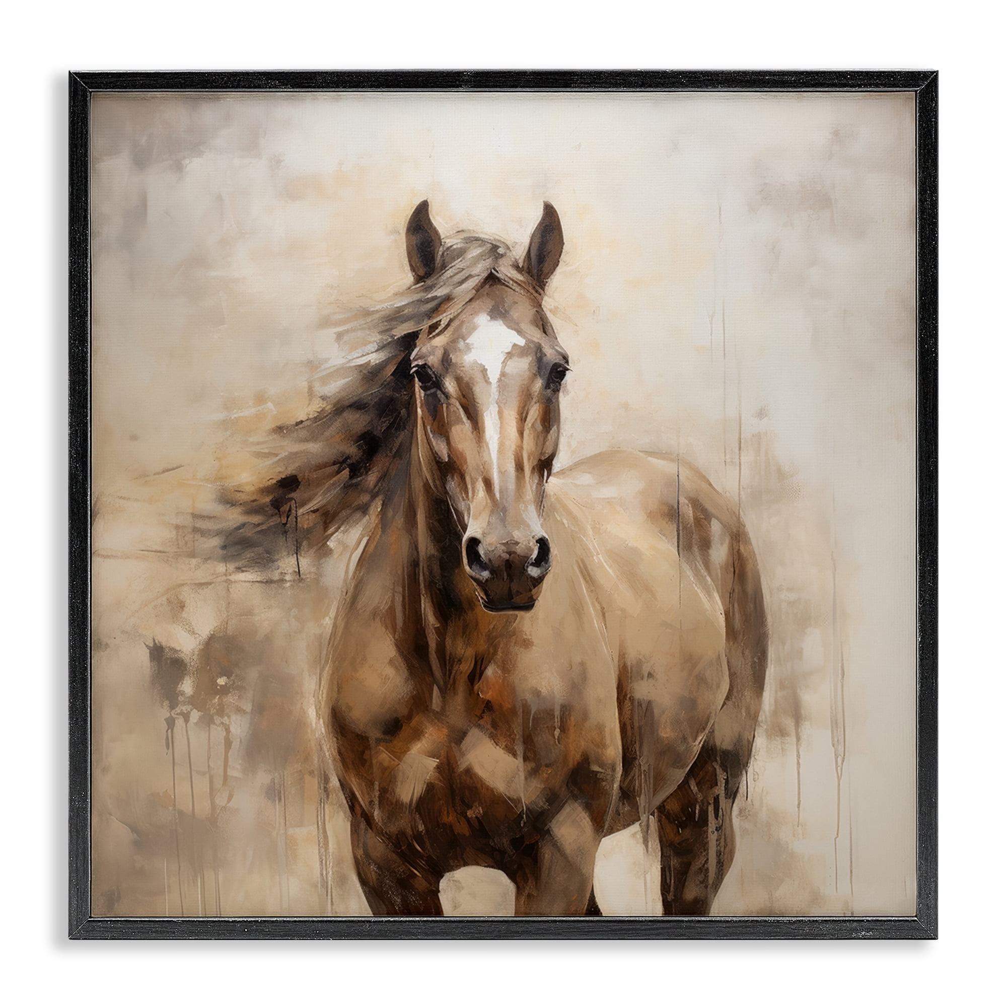 Stupell Industries Horse with Modern Drip Animals Painting Black Framed ...