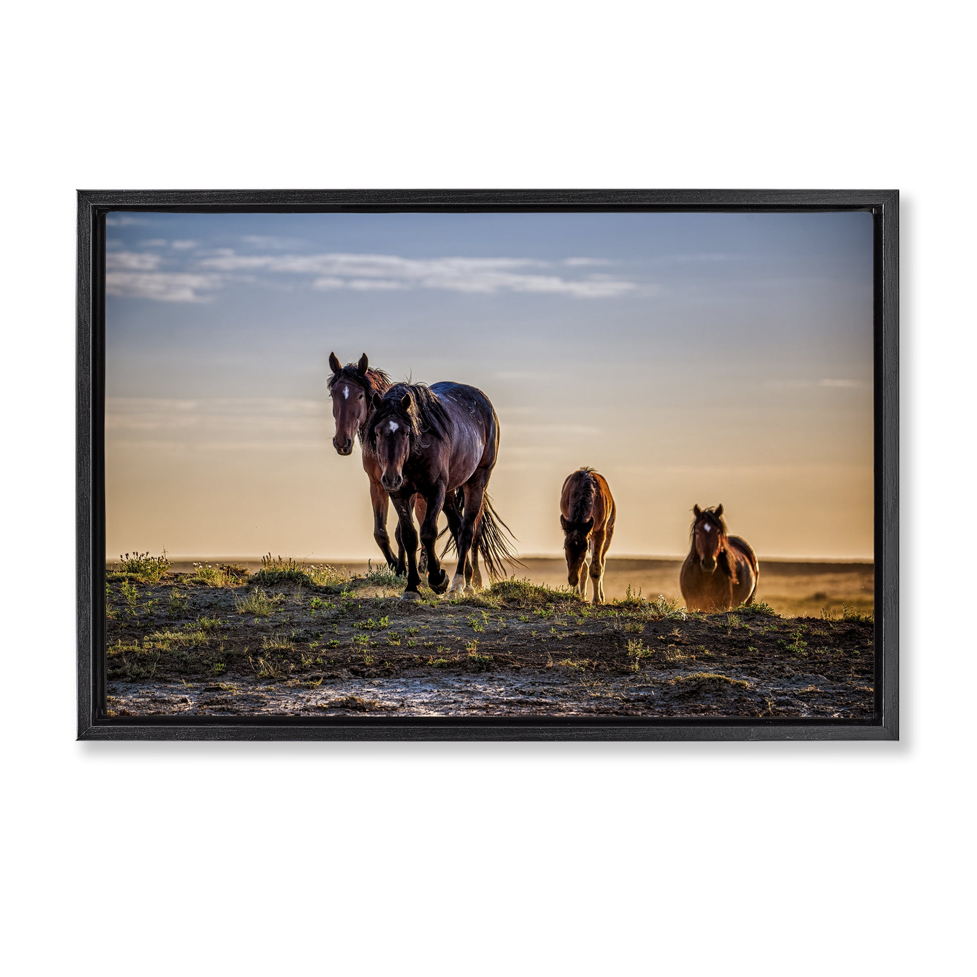 Stupell Industries Horses Coming Home Black Framed Floater Canvas Wall ...