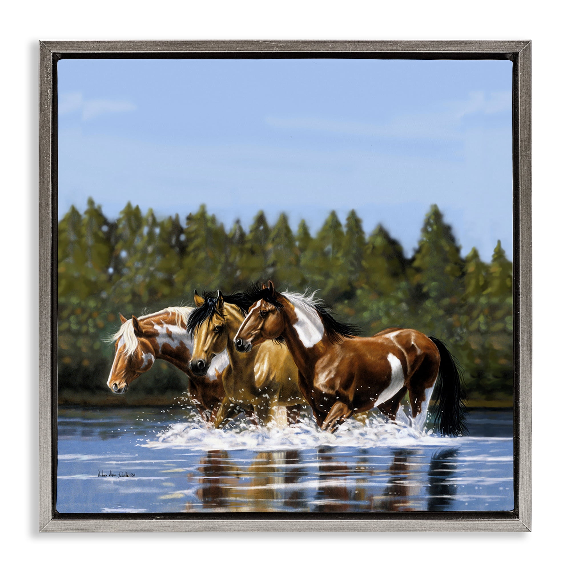 Stupell Horses Upstream Splashing Framed Canvas Art Print - Walmart.com