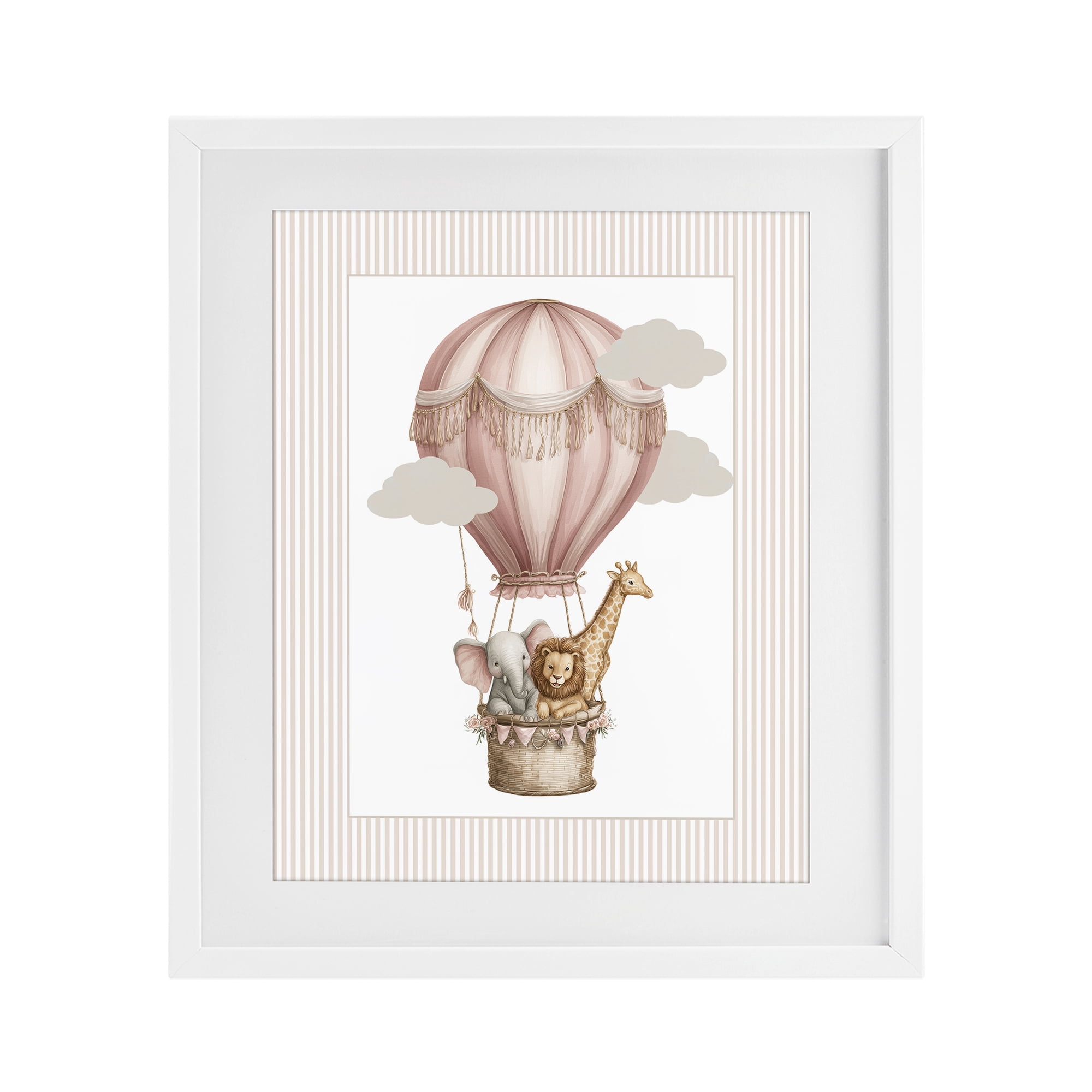 Stupell Industries Hot Air Balloon Animals Pink White Framed Print ...