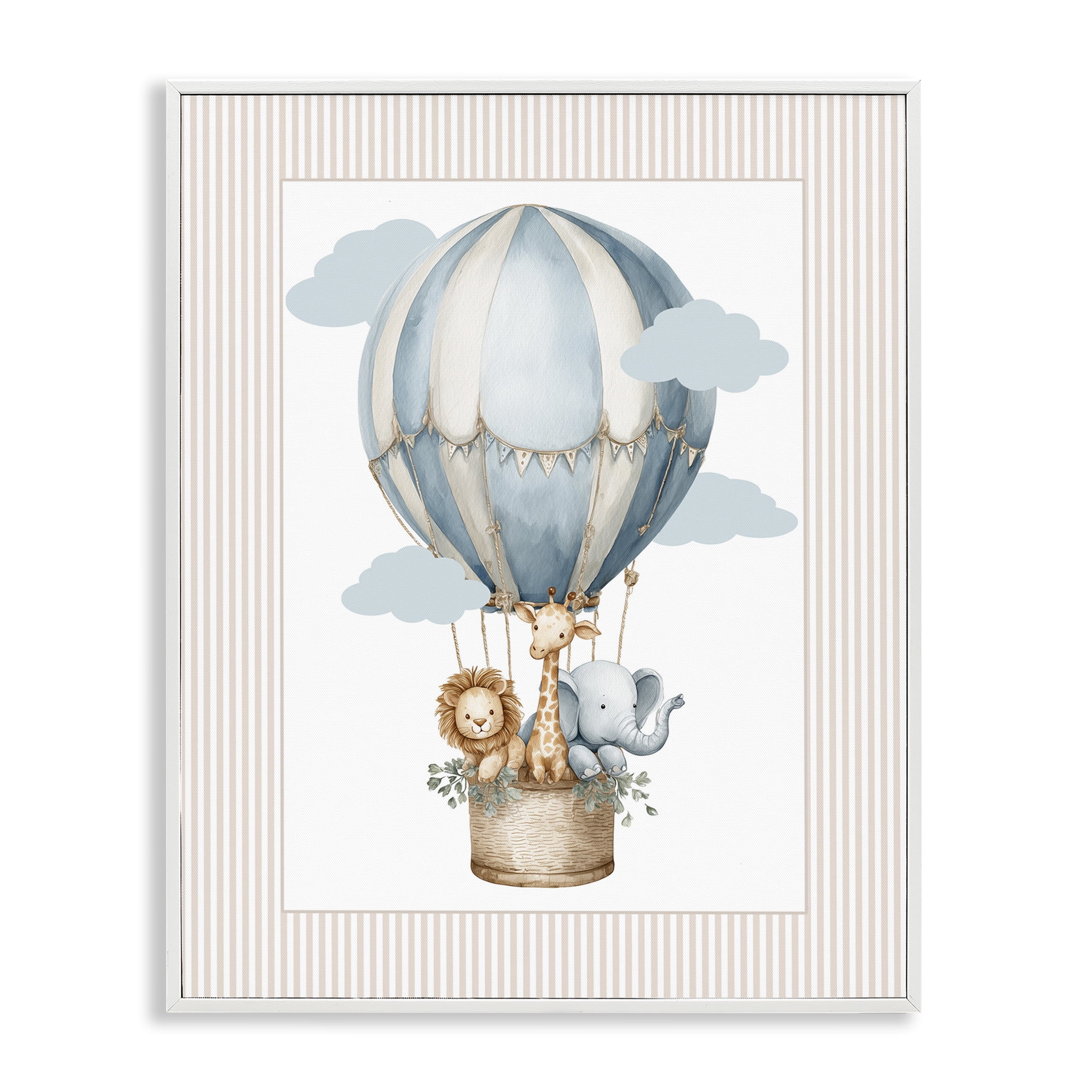 Stupell Industries Hot Air Balloon Animals White Framed Giclee Art ...