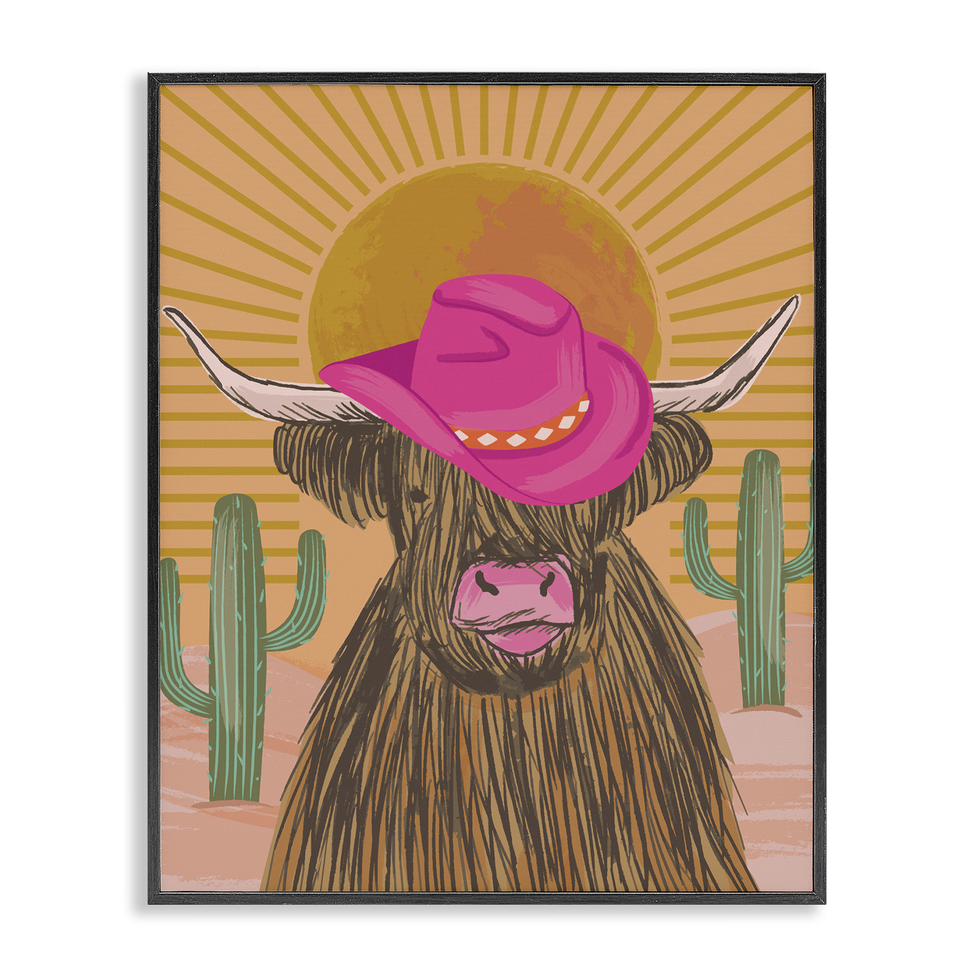 Stupell Industries Howdy Cowgirl Cattle Animals Painting Black Framed ...