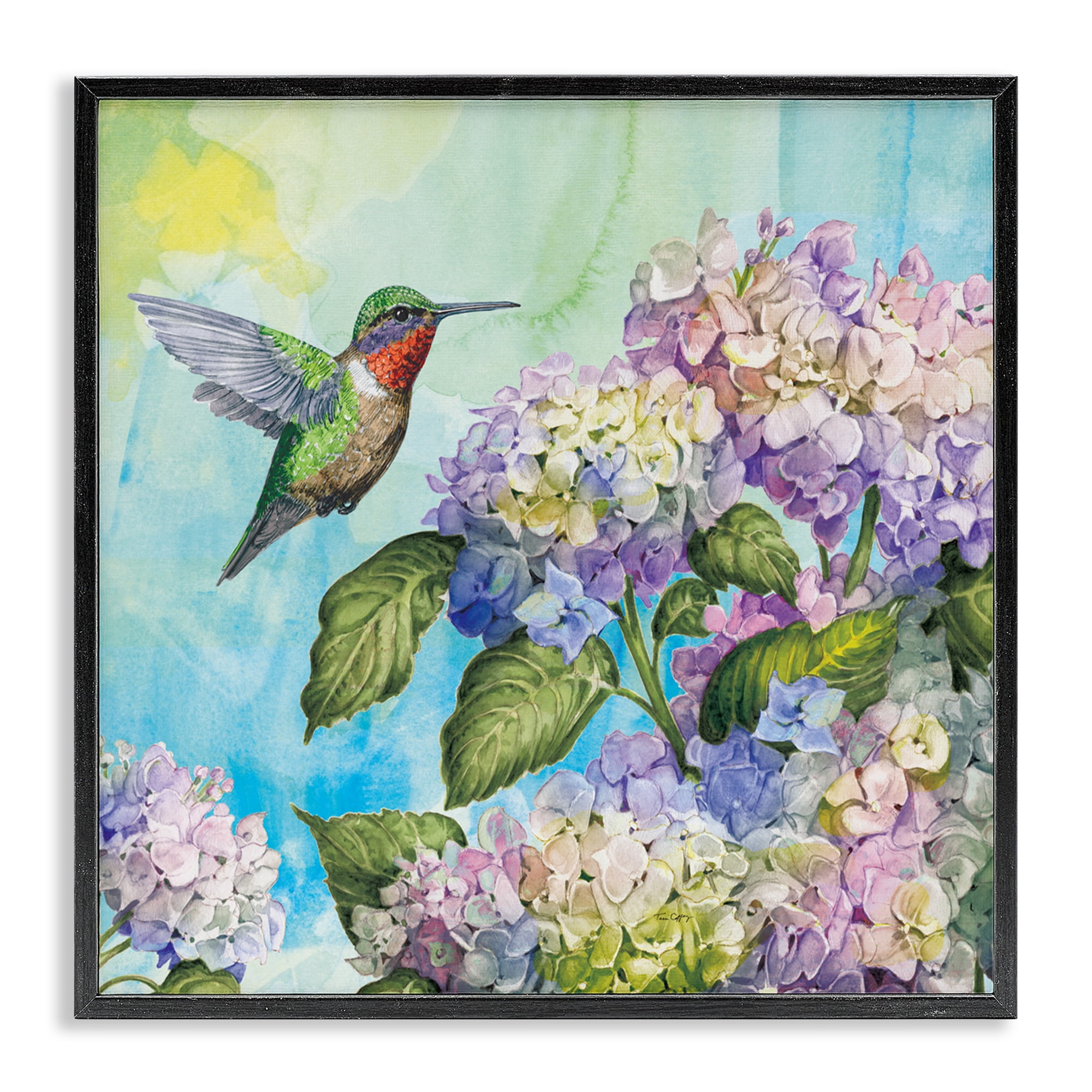 Stupell Industries Hummingbird & Hydrangeas Black Framed Giclee Art ...