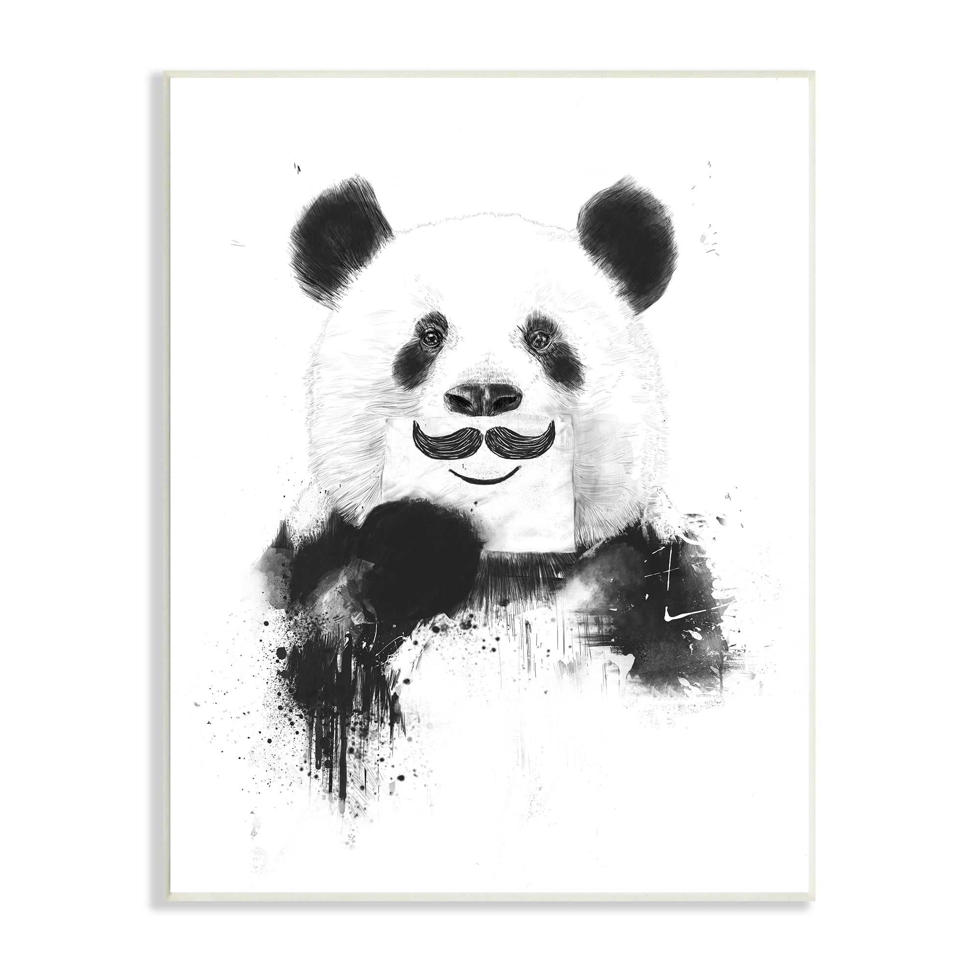 Stupell Industries Humorous Panda Bear Mustache Wood Wall Art 10x15 by ...