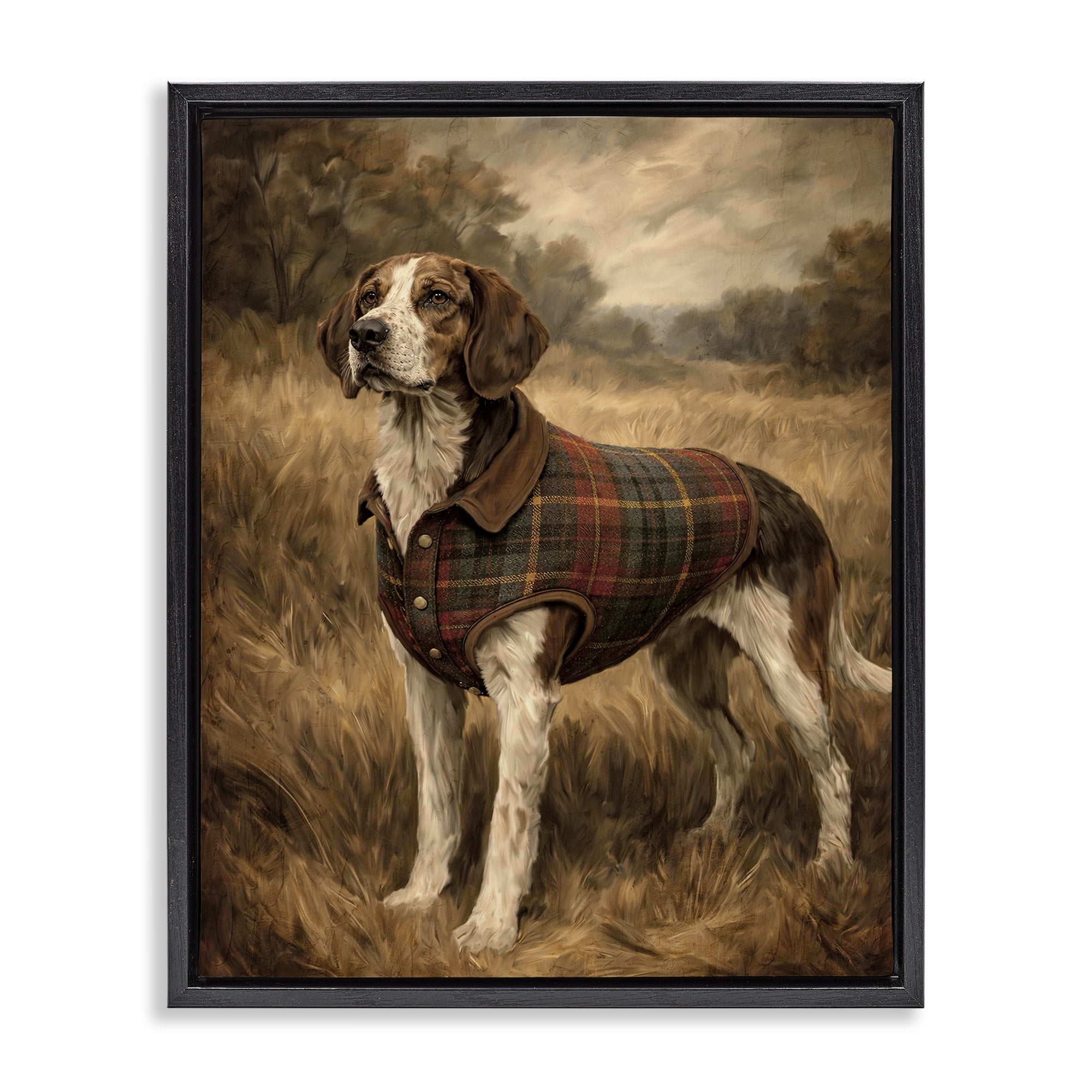Stupell Industries Hunting Days Plaid Jacket Hound Black Framed Floater ...