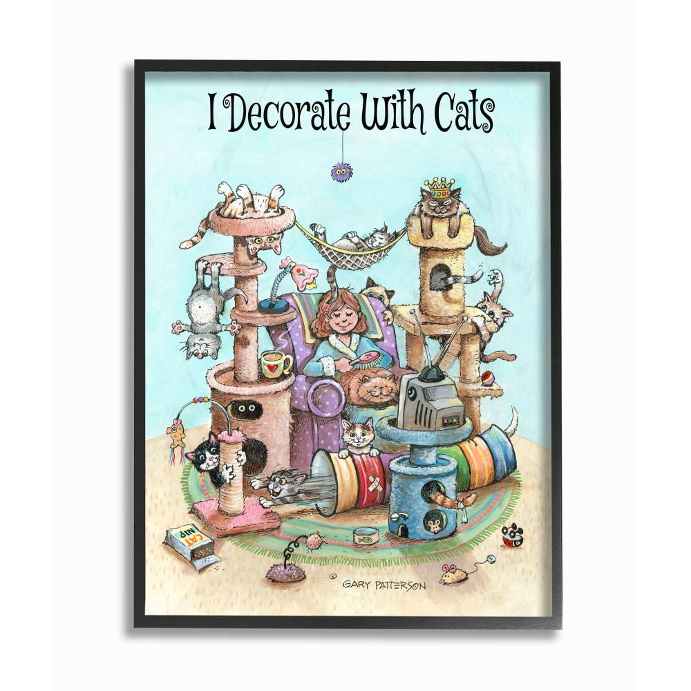 Stupell Industries I Decorate With Cats Funny Cartoon Pet Design Framed ...