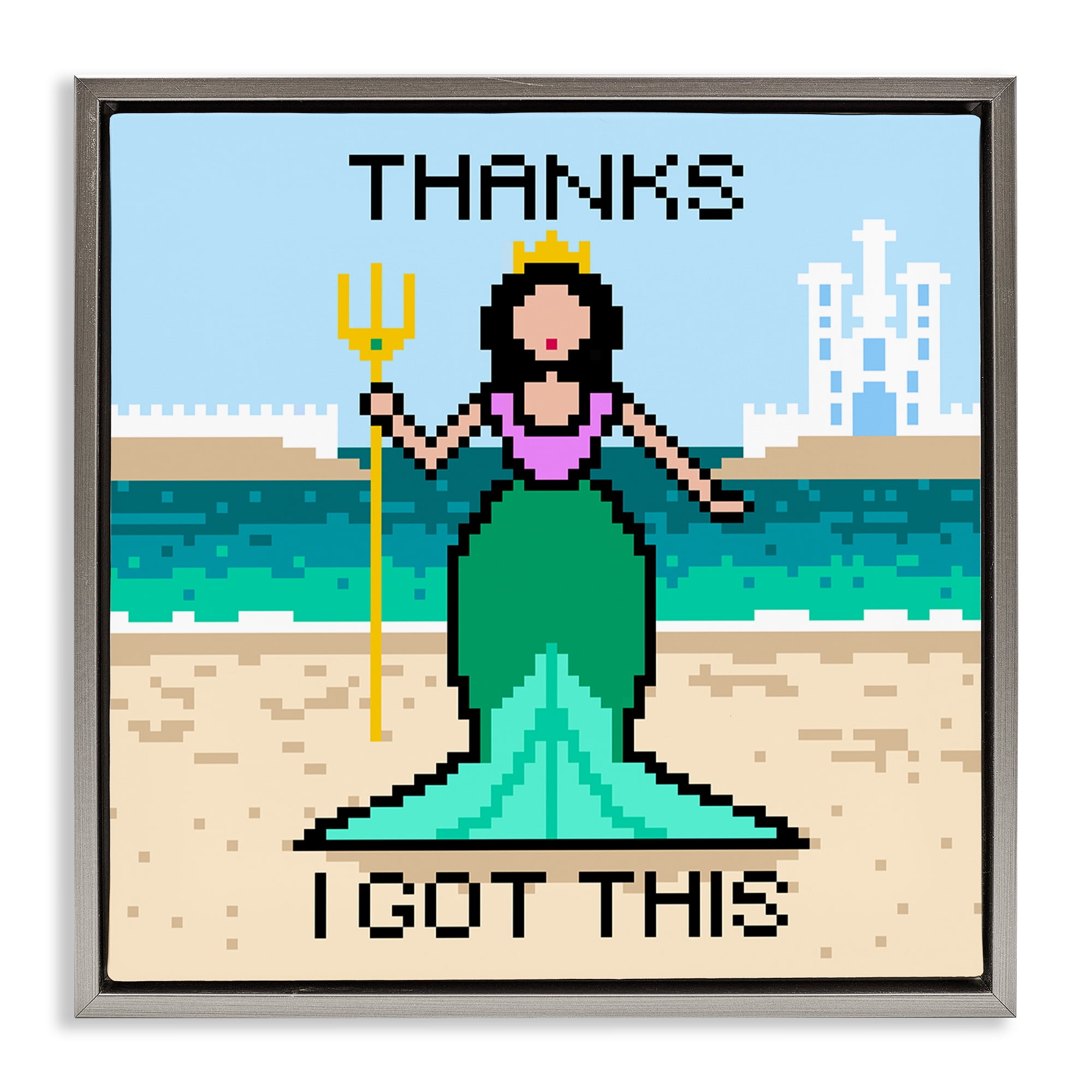 Stupell Industries I Got This Pixel Mermaid People Painting Gray ...