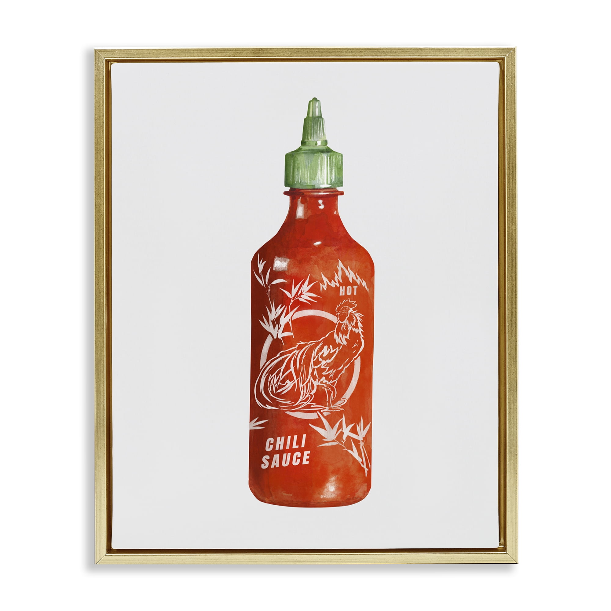 Stupell Industries Iconic Hot Sauce Bottle Gold Framed Floater Canvas ...