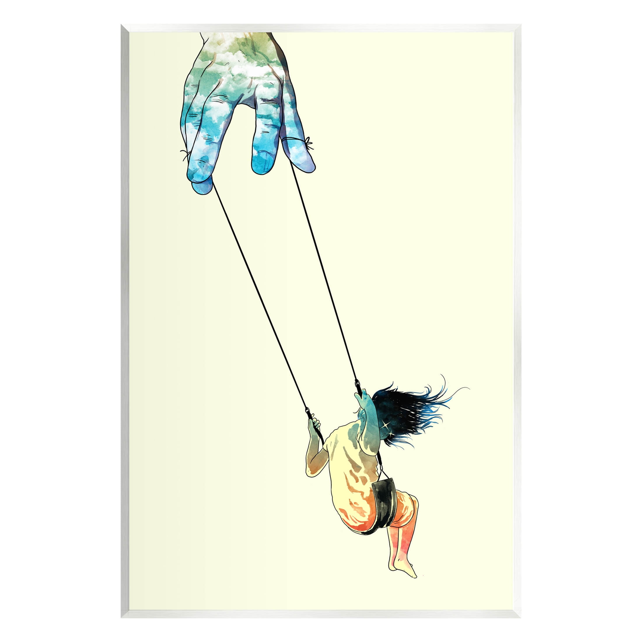 Stupell Industries Imaginative Marionette Girl On Swing Graphic Art ...