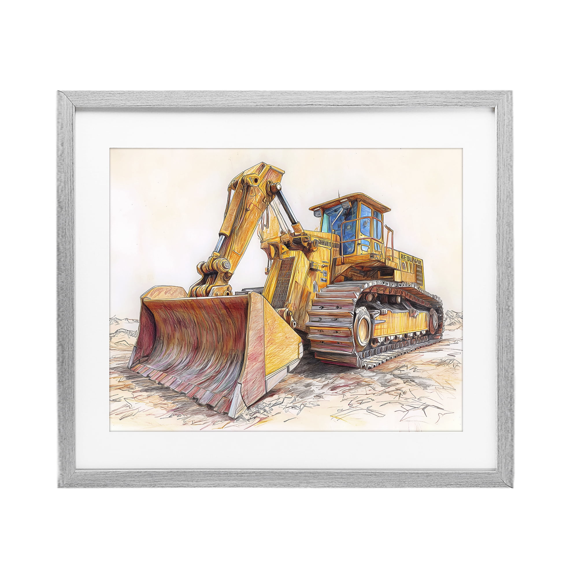 Stupell Industries Industrial Bulldozer Drawing Gray Framed Print Under ...
